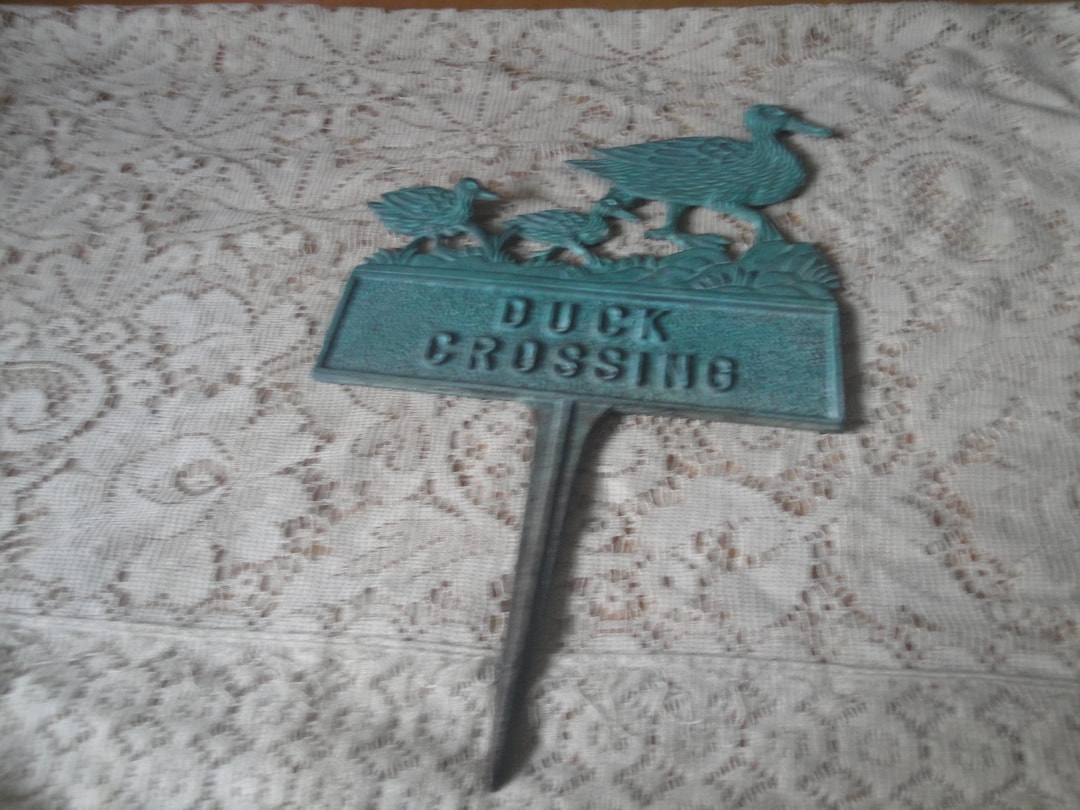 Vintage Brass or Copper Cast Iron Duck Crossing Sign, Original Patina ...