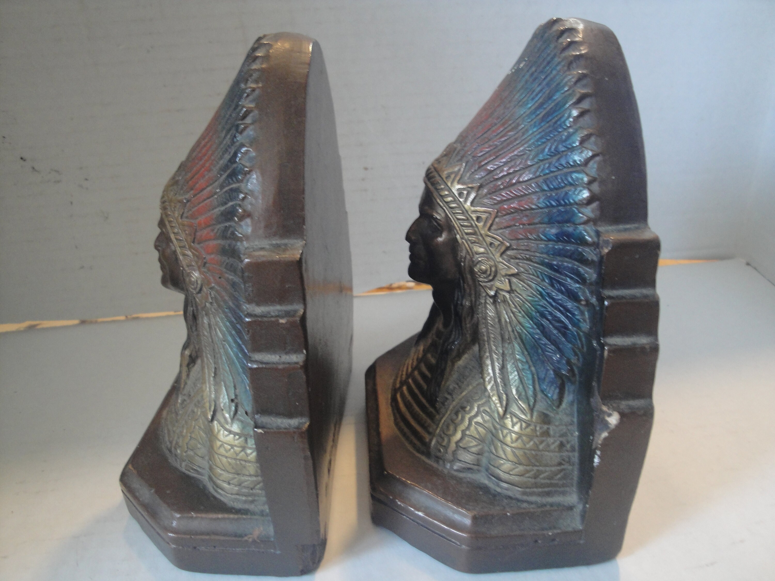 Vintage Chalkware Bookends Native American Indian Chiefs - Etsy