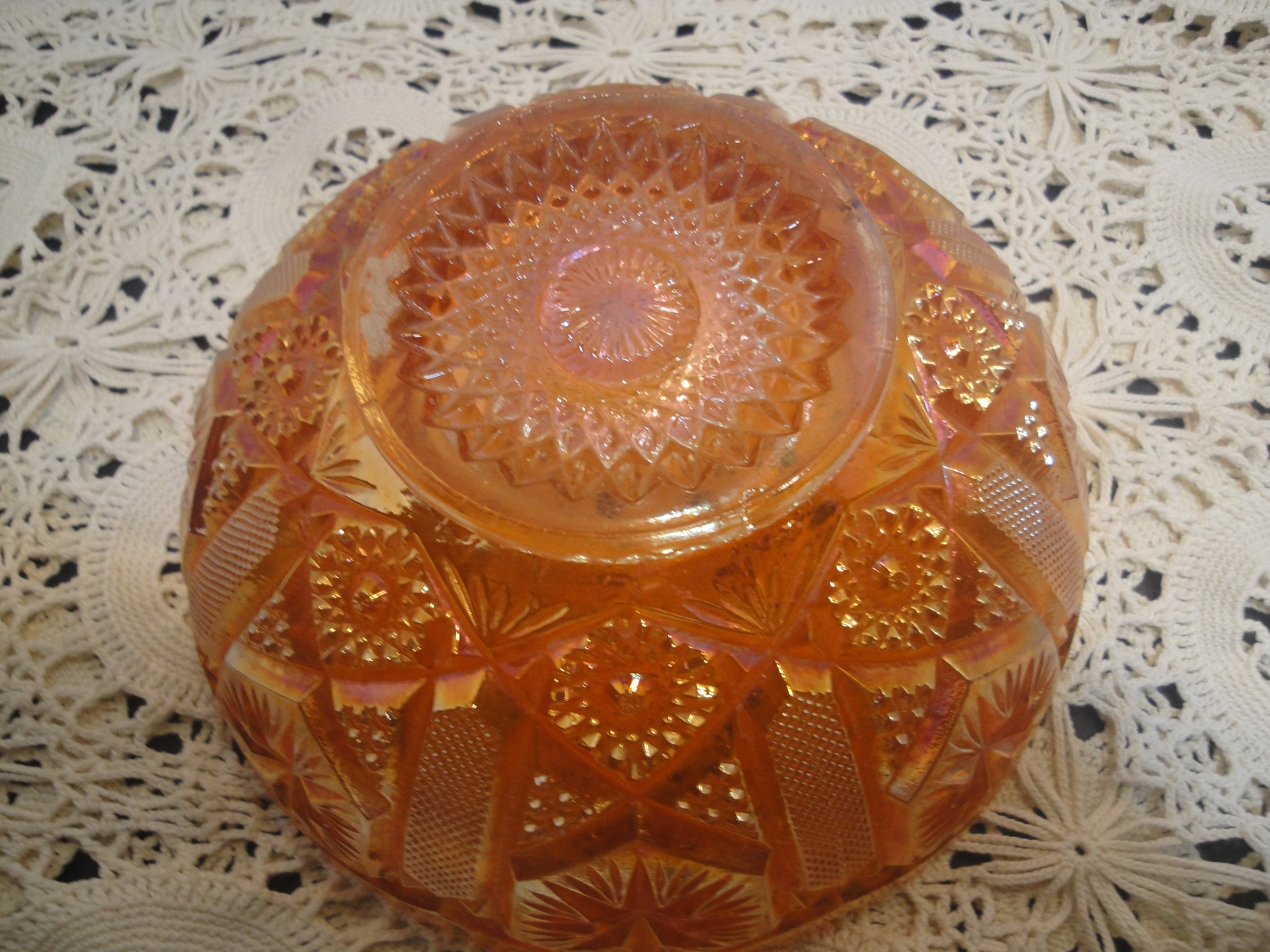 Vintage Imperial Marigold Carnival Glass Bowl, Starburst Star & File ...