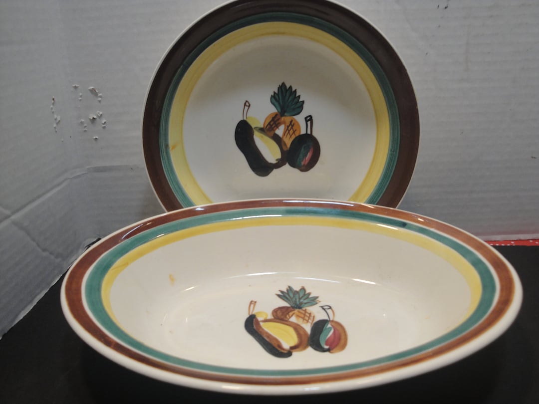2 Blue Ridge Pottery, Hawaiian Fruit Pattern, 8" Serving Dish and 10 1/ ...