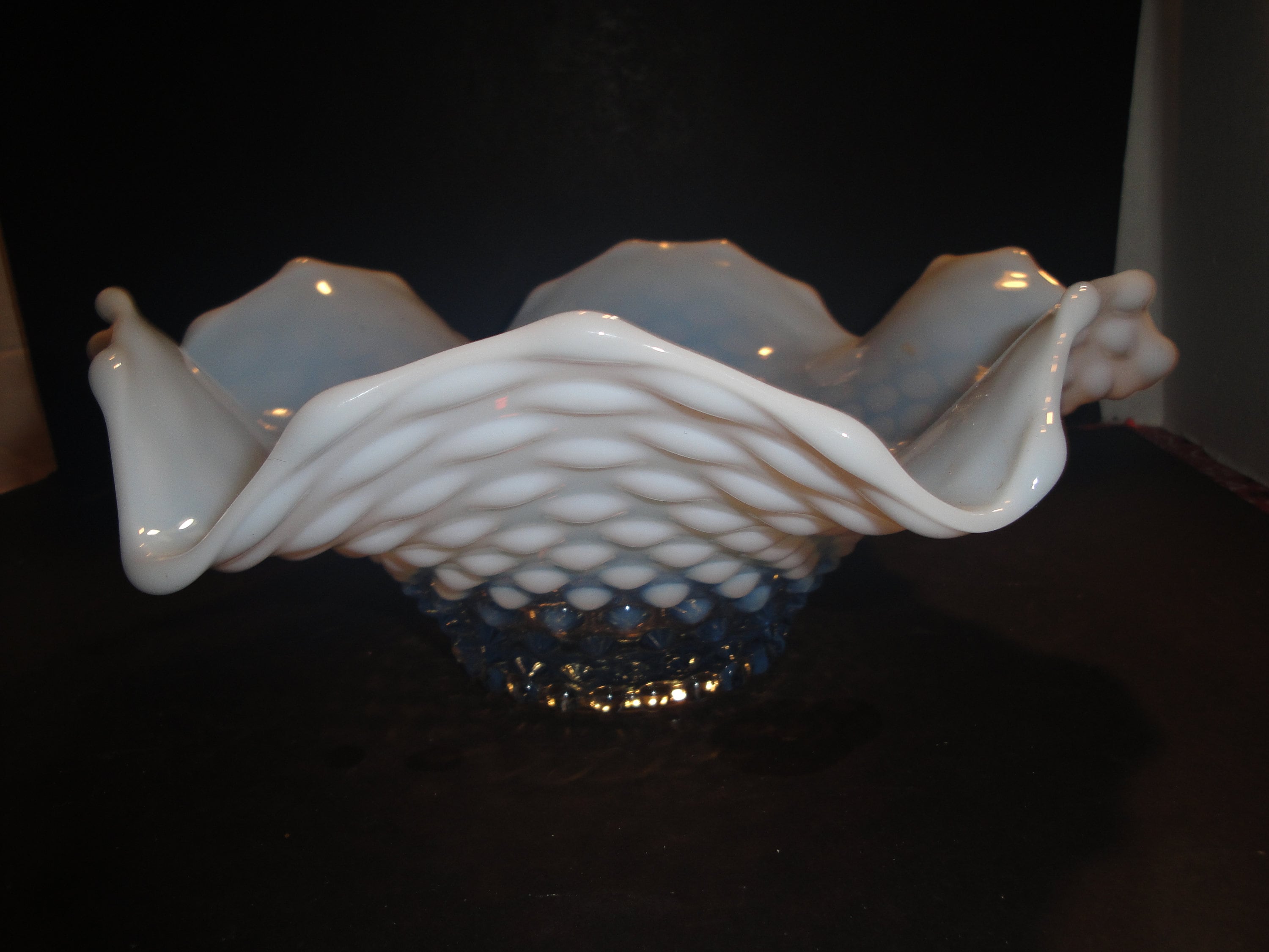 Vintage Duncan & Miller Blue Opalescent Hobnail Glass Flared 8 - Etsy