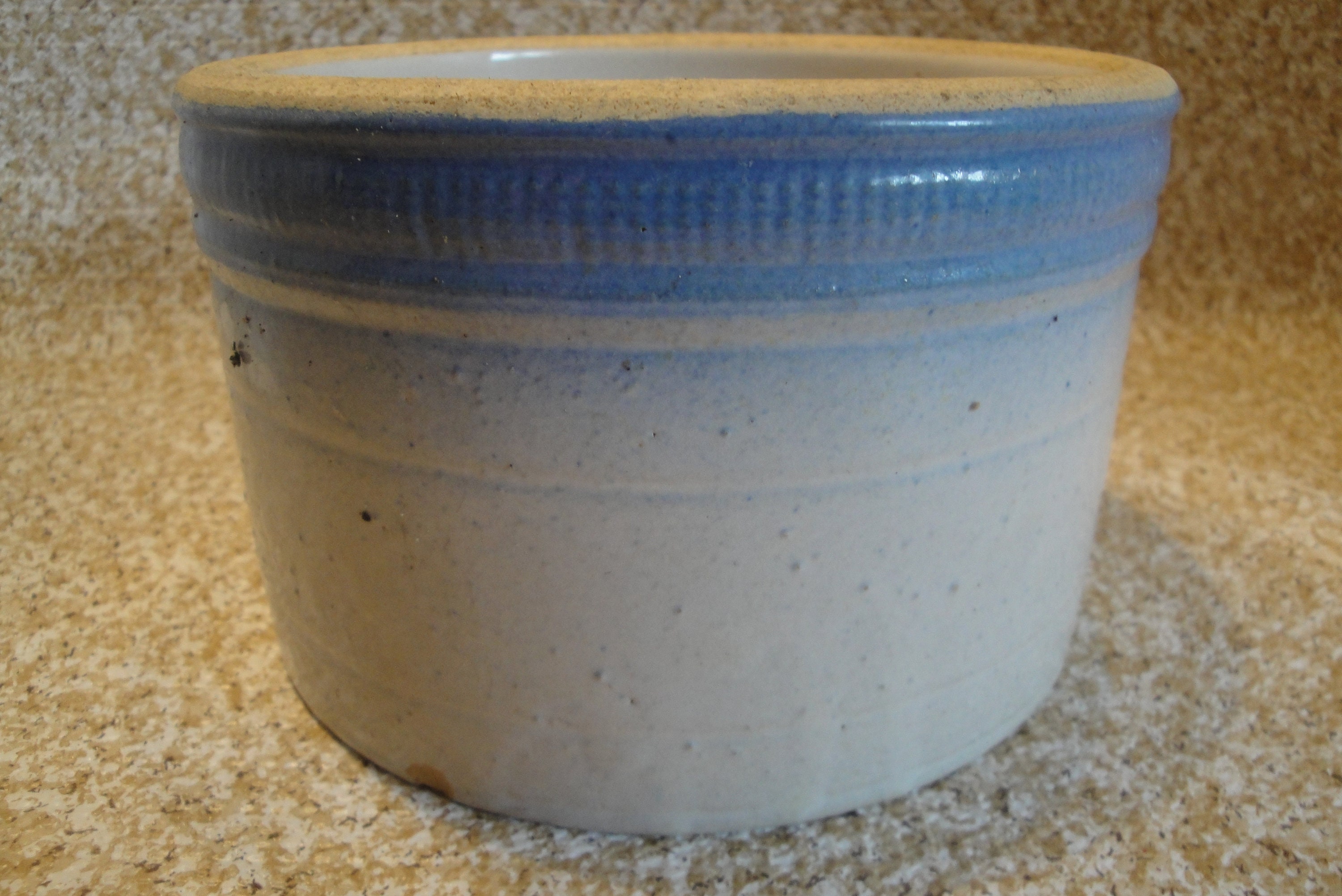 Vintage Stoneware Glazed Butter Crock Rustic Light Blue and Grey ...