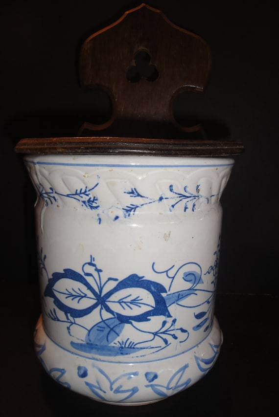 Vintage Kitchen Wall Box With Wood Bracket Large Blue And | Etsy