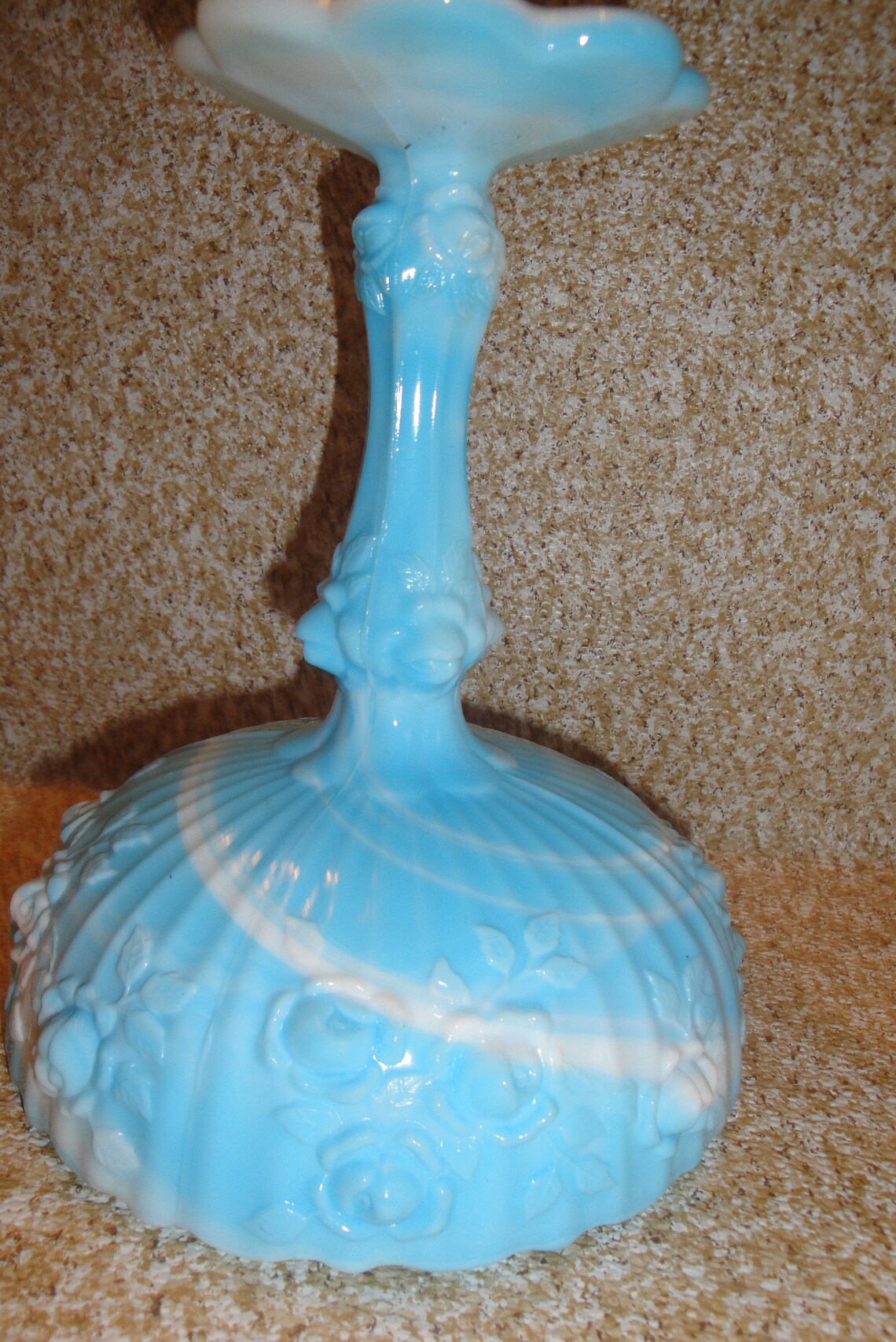 Fenton Blue and White Slag Glass Cabbage Rose Pedestal Compote/candy ...
