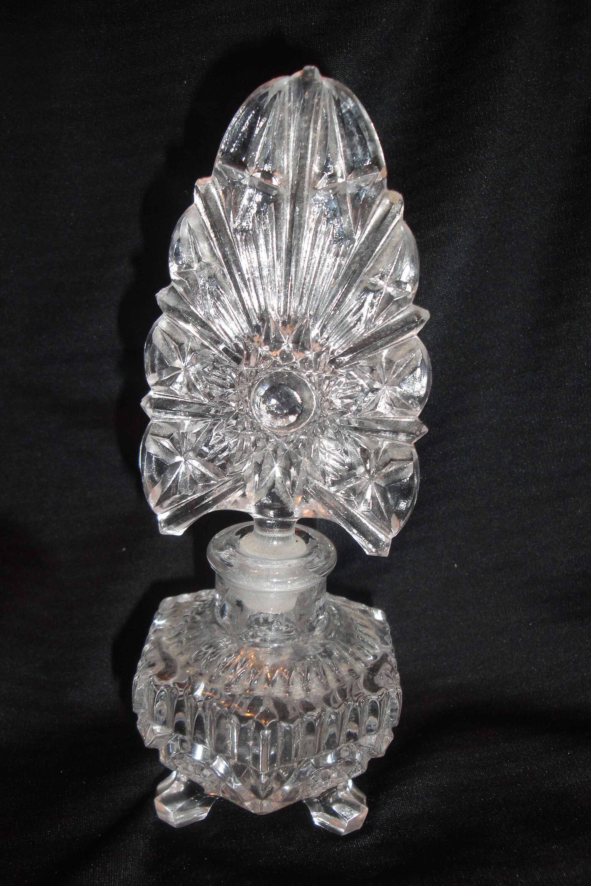 Vintage Floral Cut Glass Footed Perfume/scent Bottle With Tall Stopper ...