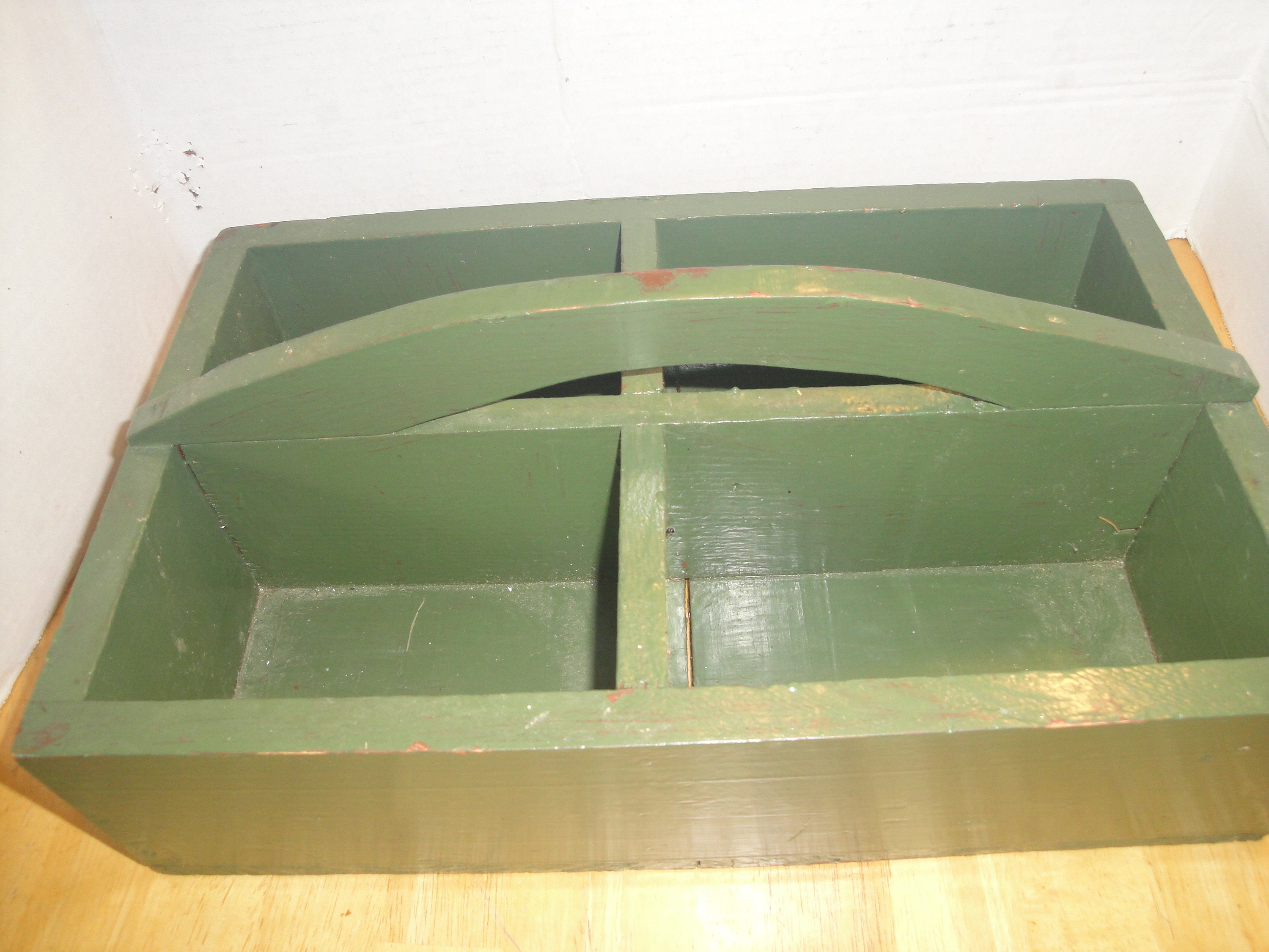 Rustic Wooden Painted Green Divided Tool Box Hand Made - Etsy