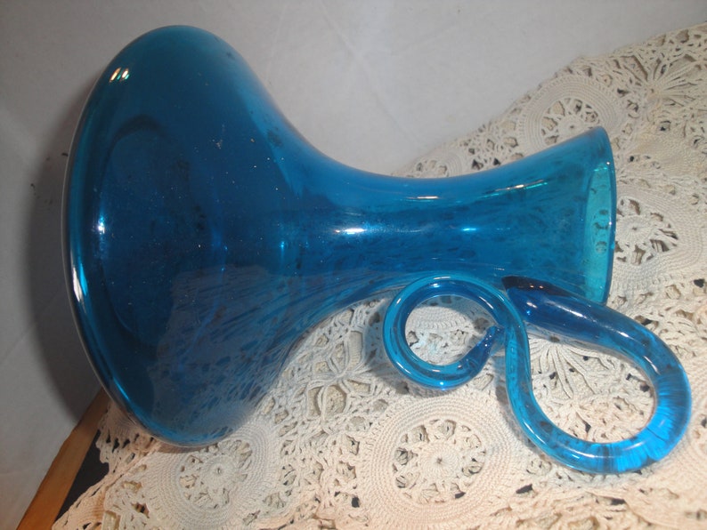 Vintage Blenko Art Glass Ewer, Hand Blown, Aqua Blue Optic, 8 Tall - Etsy