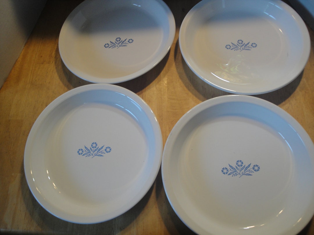 4 White Corning Ware Pie Plates With Cornflower Blue Pattern, 9" Inch ...
