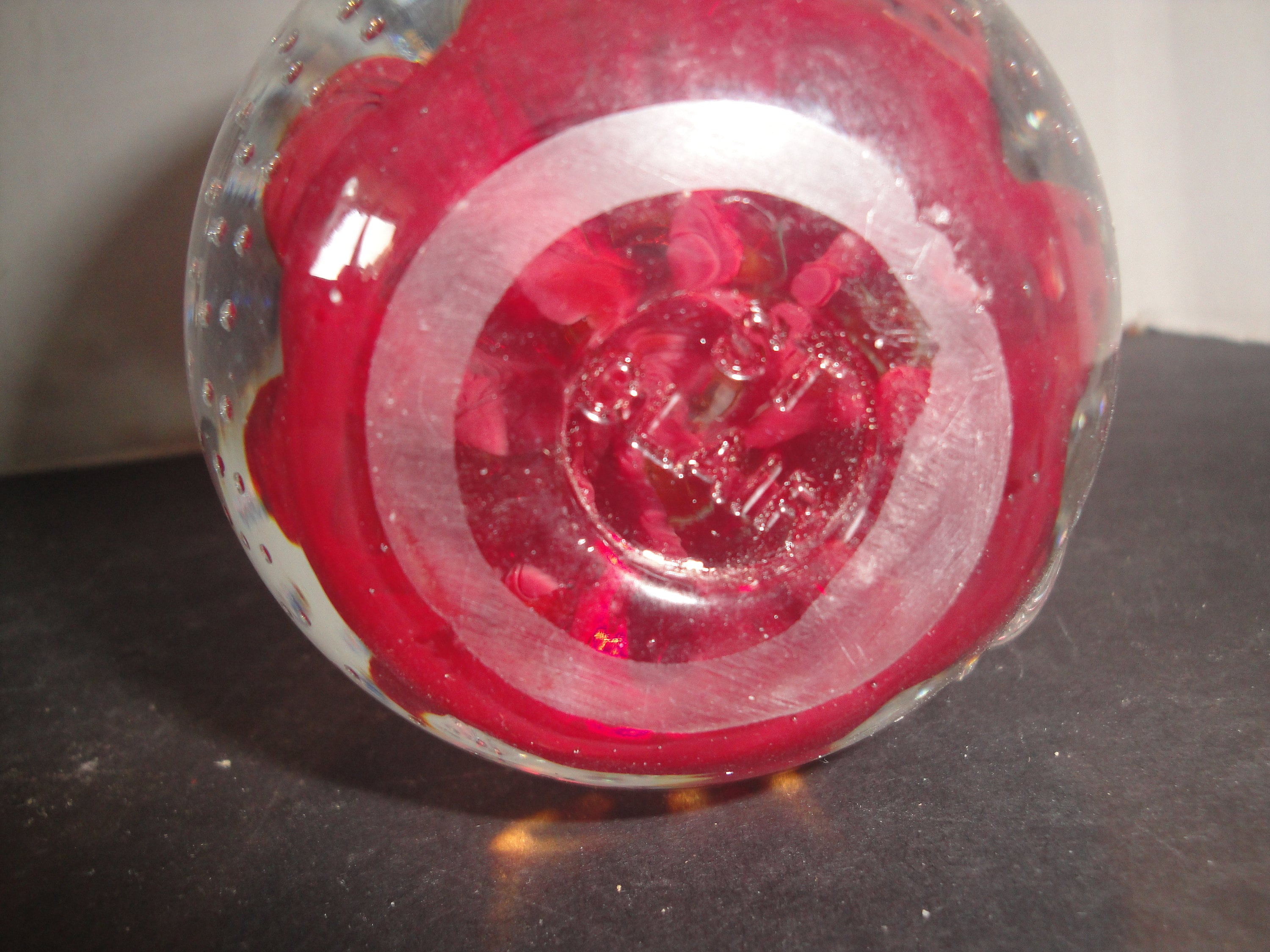 St. Clair Art Glass Controlled Bubble Paperweight Apple Design With Red ...
