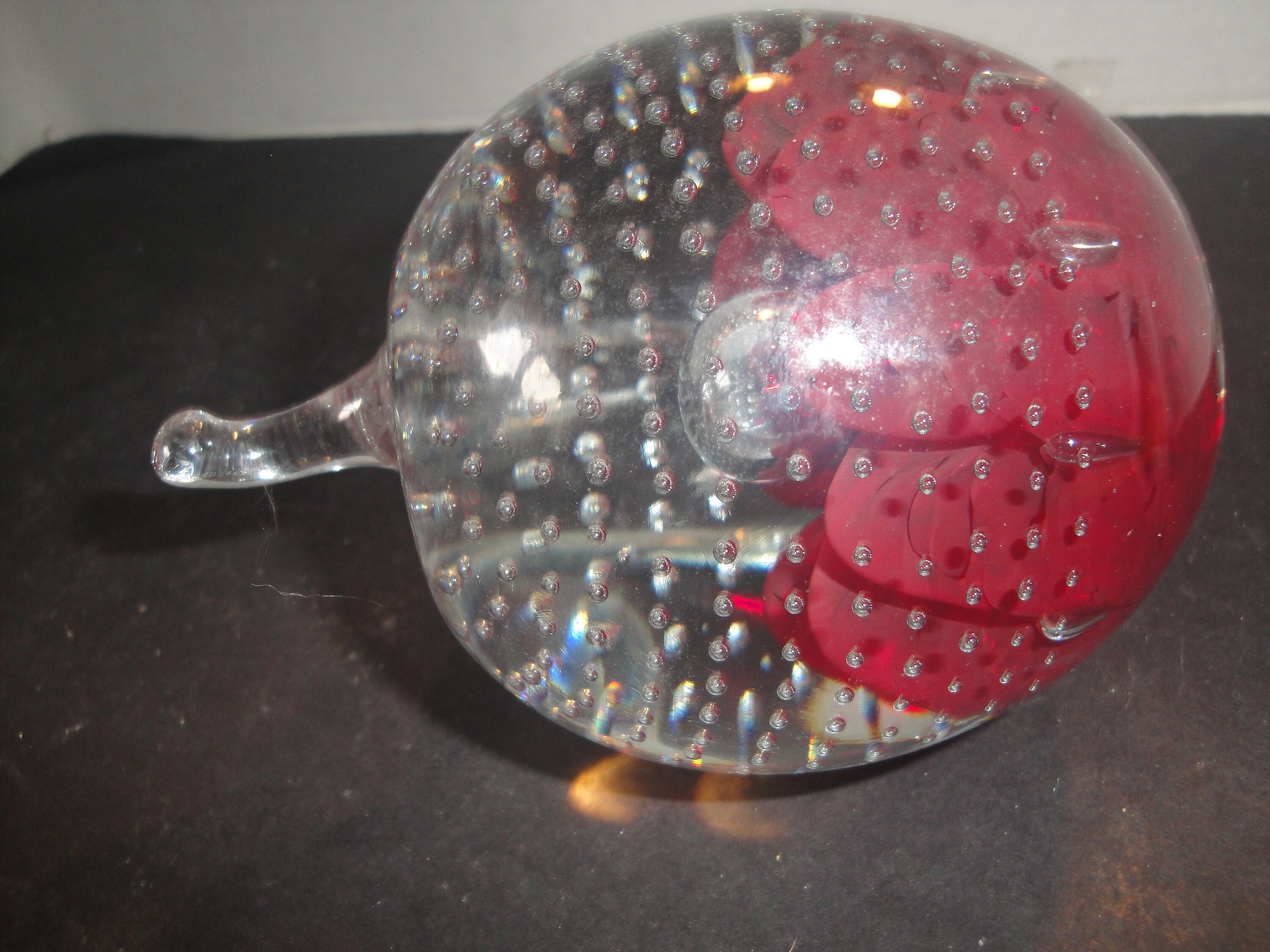St. Clair Art Glass Controlled Bubble Paperweight Apple Design With Red ...