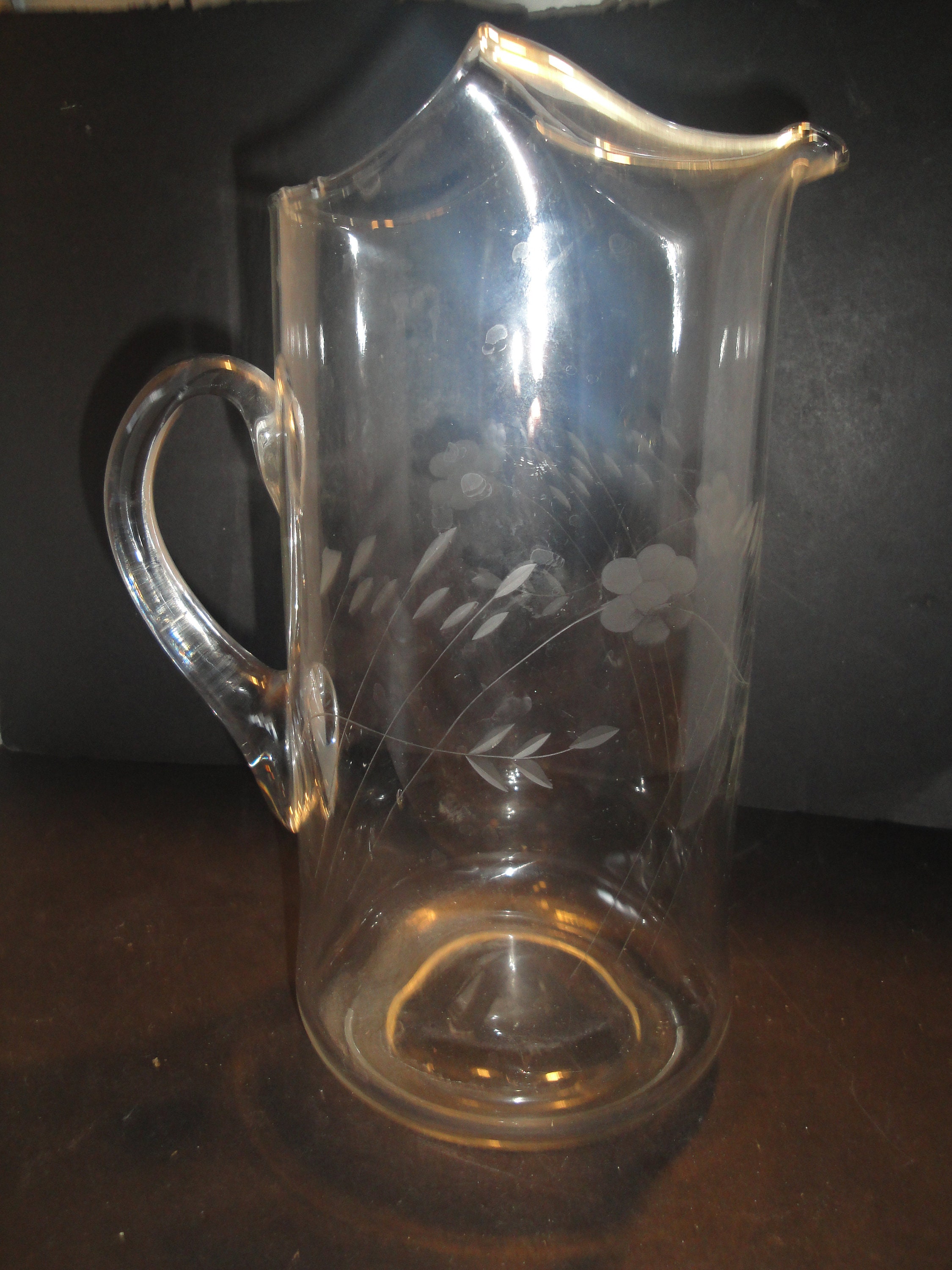 Elegant Cut Crystal Etched Tall Water Pitcher, Vintage Tableware - Etsy