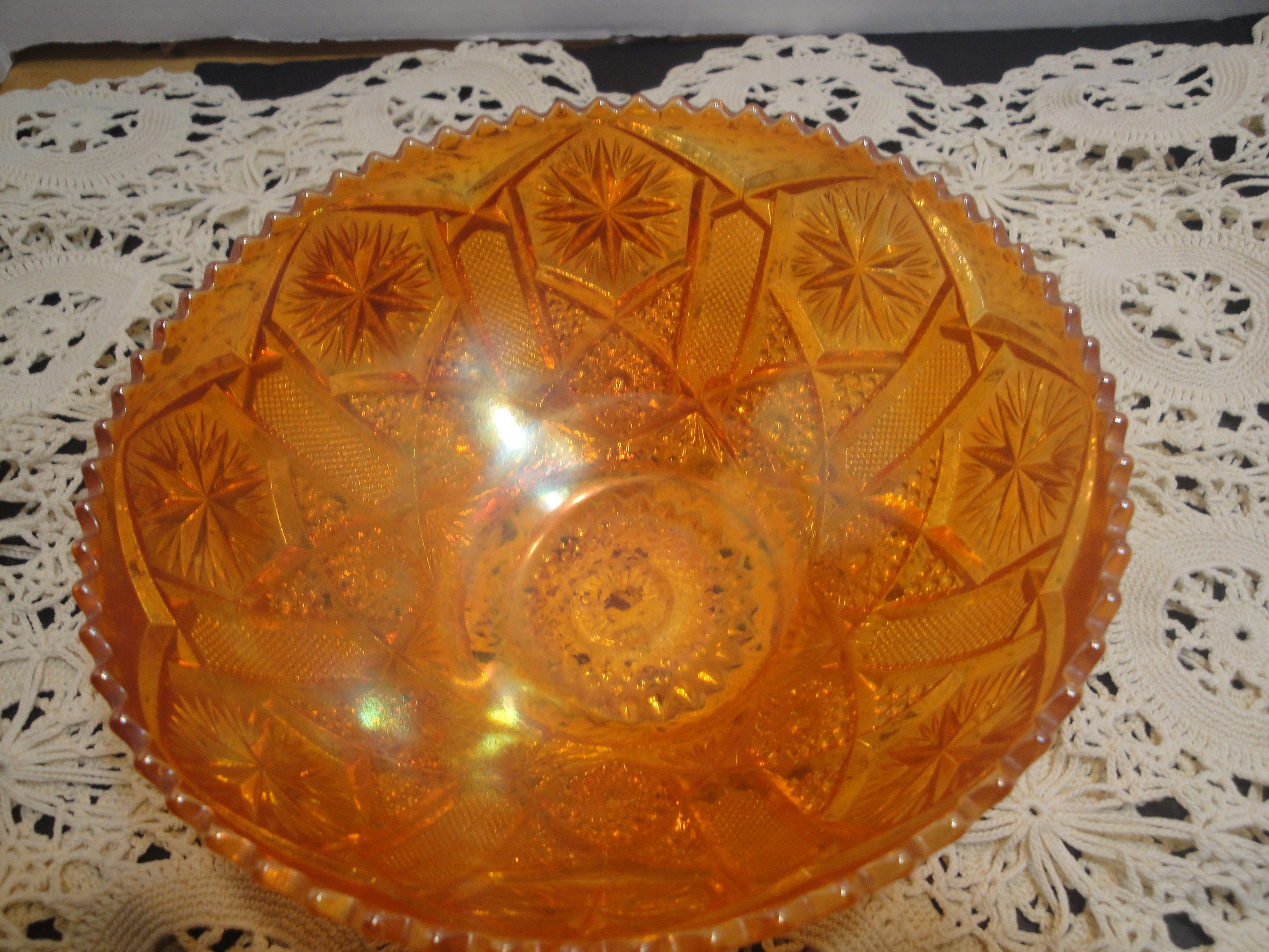 Vintage Imperial Marigold Carnival Glass Bowl, Starburst Star & File ...