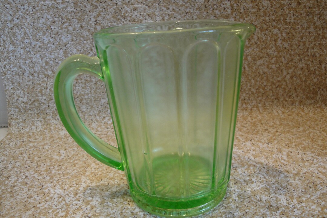 Vintage Green Depression Glass Cream, Water, Milk Pitcher With Flat ...