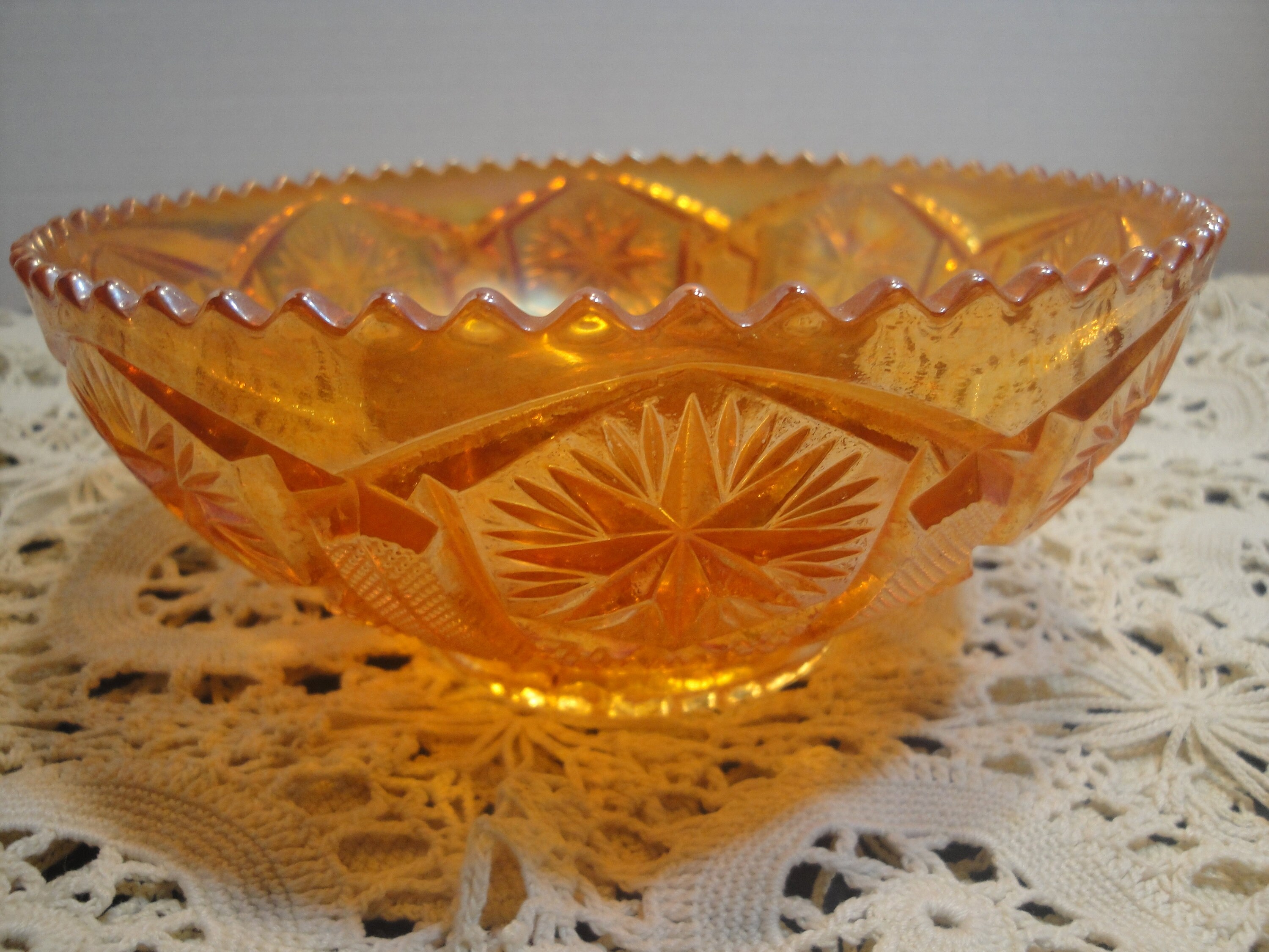 Vintage Imperial Marigold Carnival Glass Bowl, Starburst Star & File ...