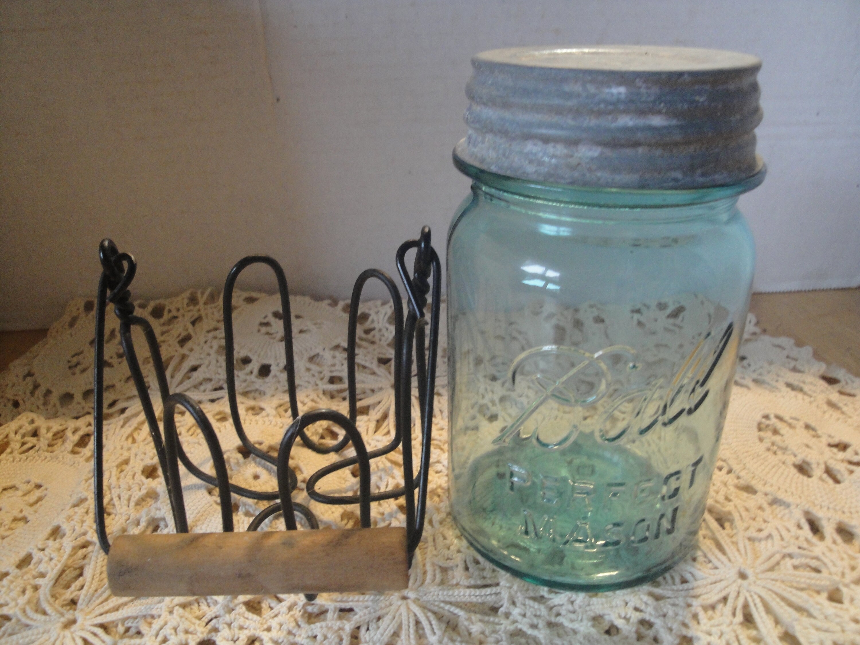 Single Pint Jar Caddy With Ball 1 Pint Aqua Blue Jar and Zinc - Etsy
