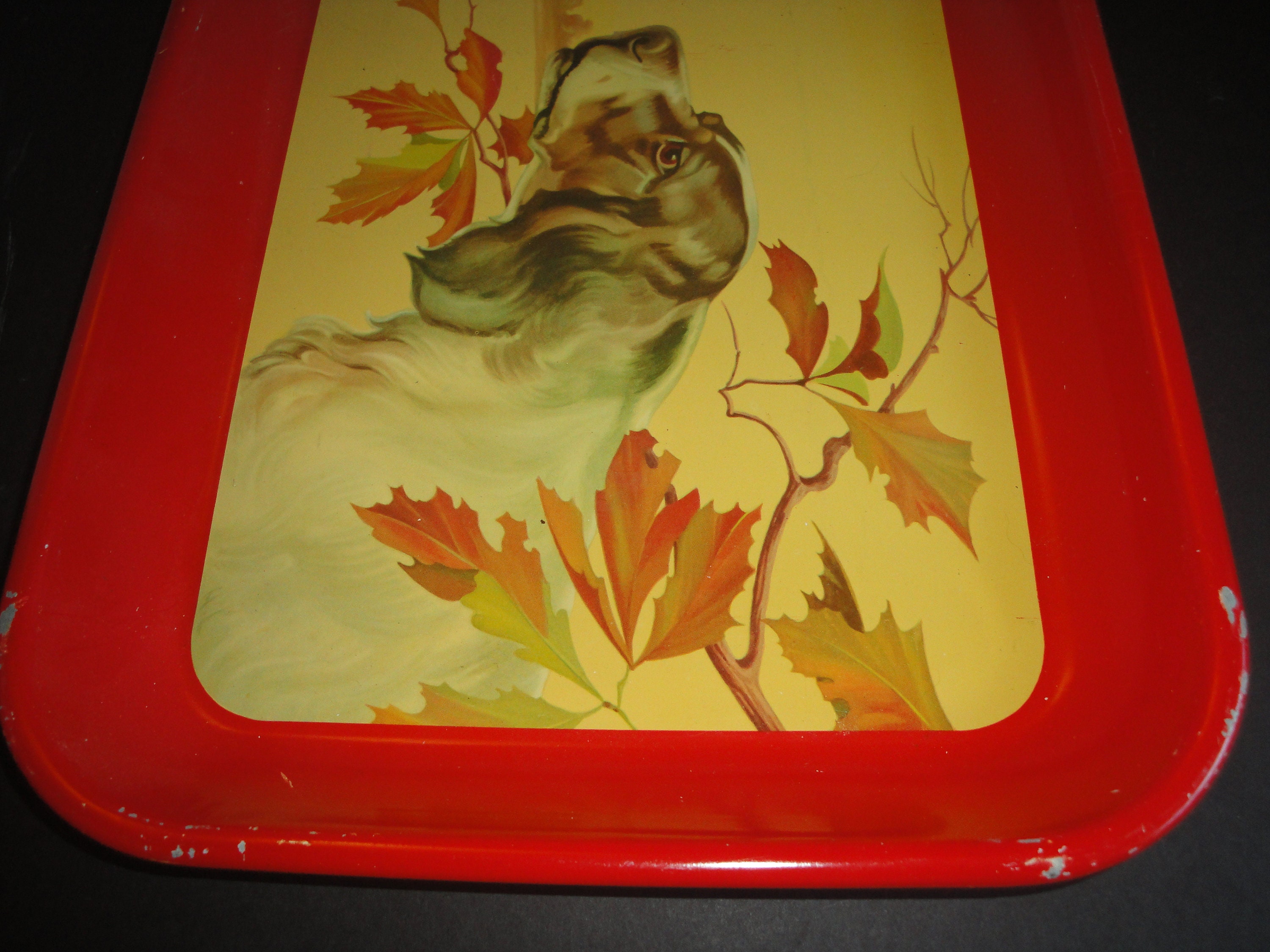 1950's Metal Serving Tray England Springer Spaniel Hunting Bird Dog ...