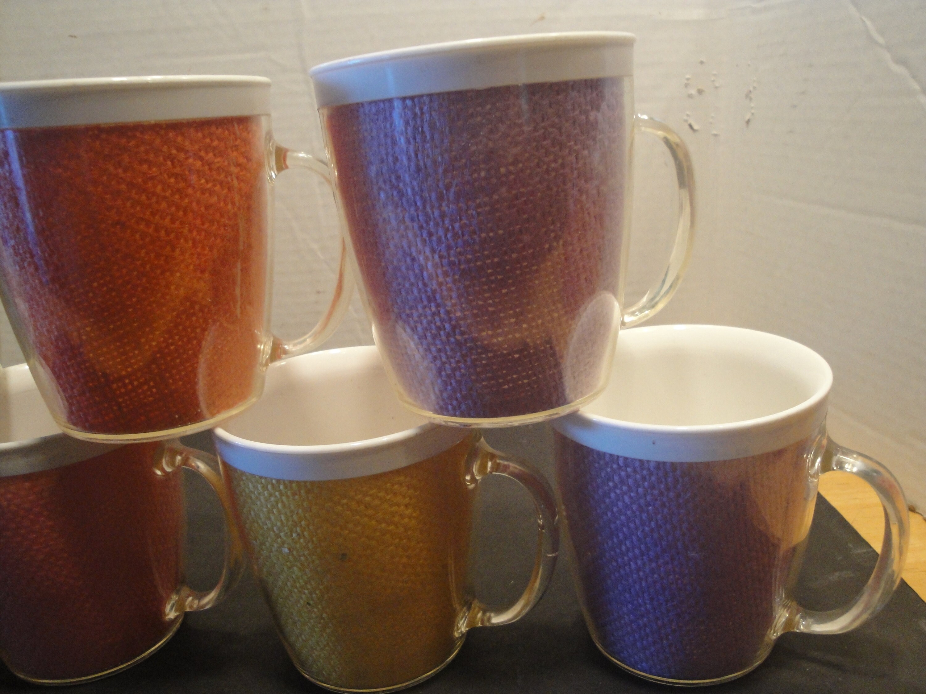 Vintage Insulated Plastic Mugs. Retro Pastel Colors With Burlap Mid ...
