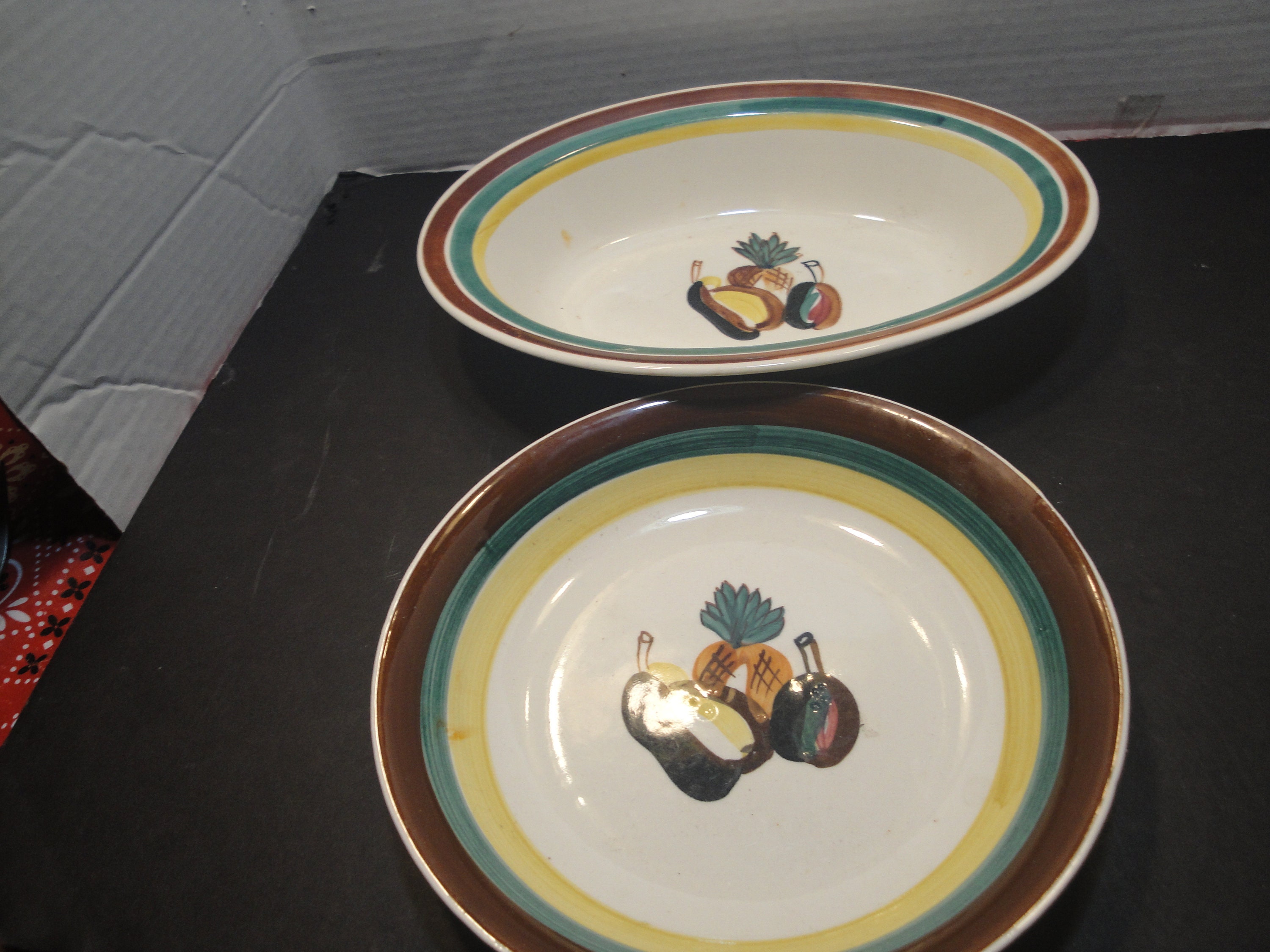 2 Blue Ridge Pottery, Hawaiian Fruit Pattern, 8" Serving Dish and 10 1/ ...
