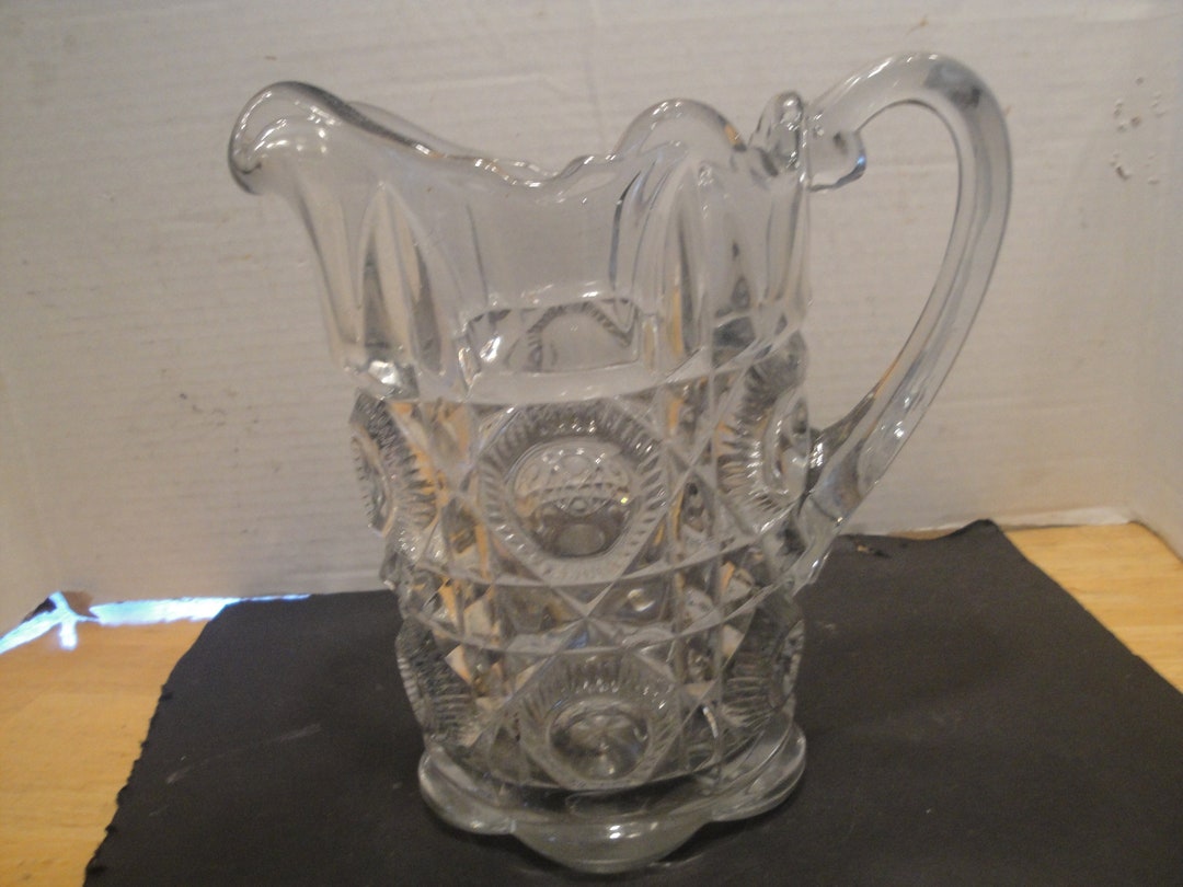 Lemonade Pitcher, Edwardian Bullseye Daisy Fan Pattern, Clear Cut Glass ...