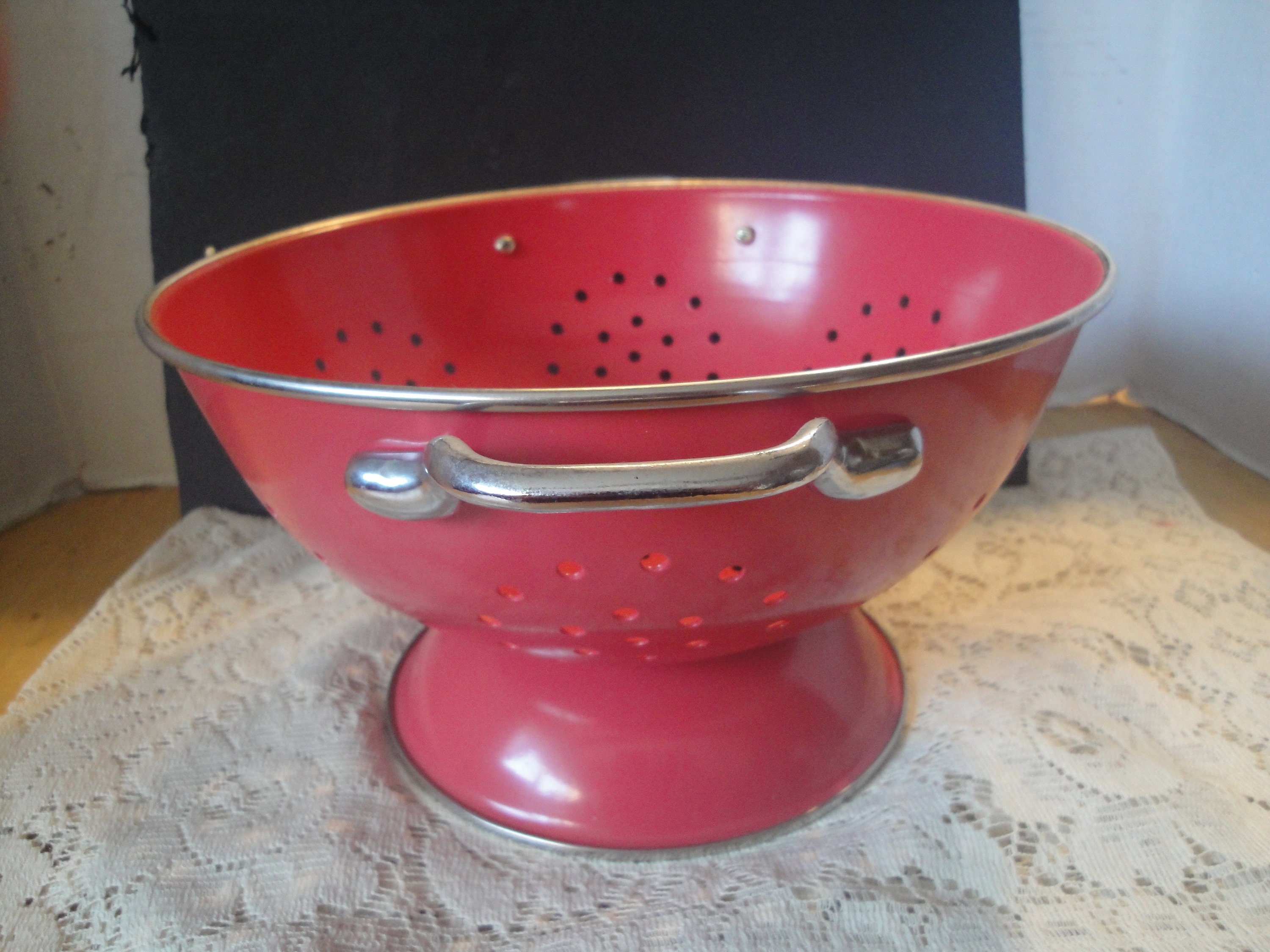 Vintage Burnt Red Enamel Colander 4 or 5 Quart Strainer/basket With ...