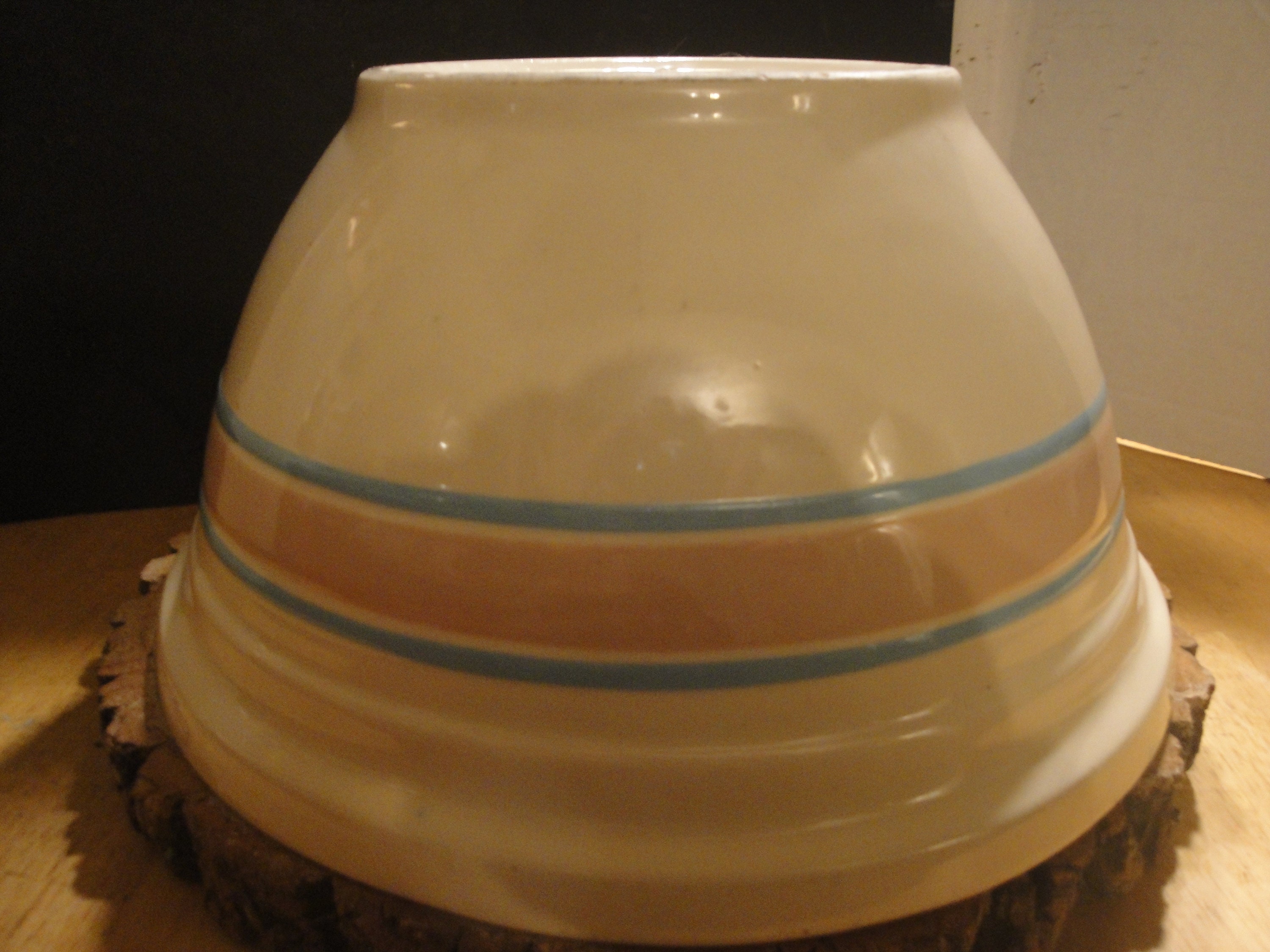 Large Mccoy Pottery 12 Ovenware Mixing Bowl. Pink and Blue Striped, U.S ...
