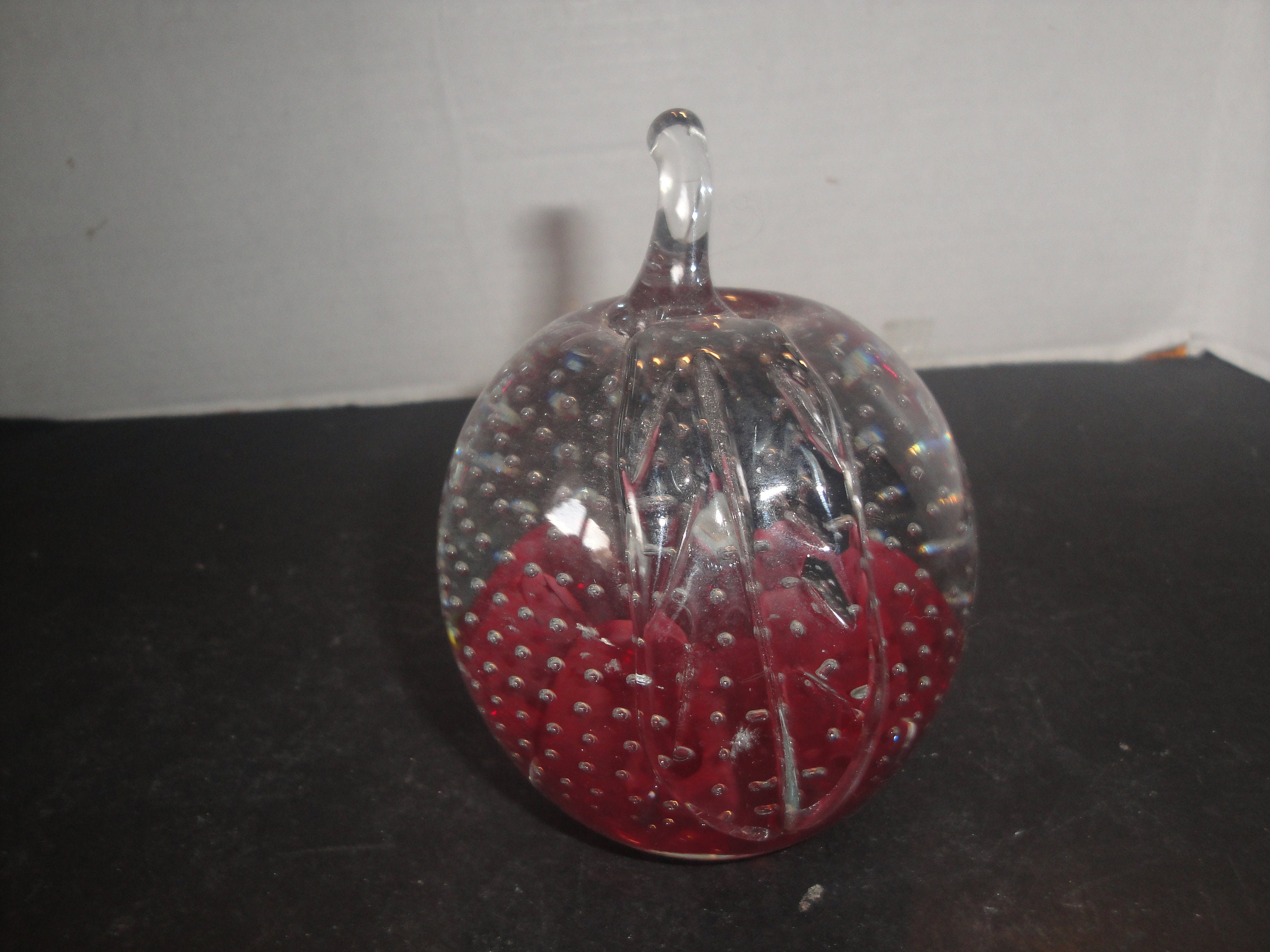 St. Clair Art Glass Controlled Bubble Paperweight Apple Design With Red ...