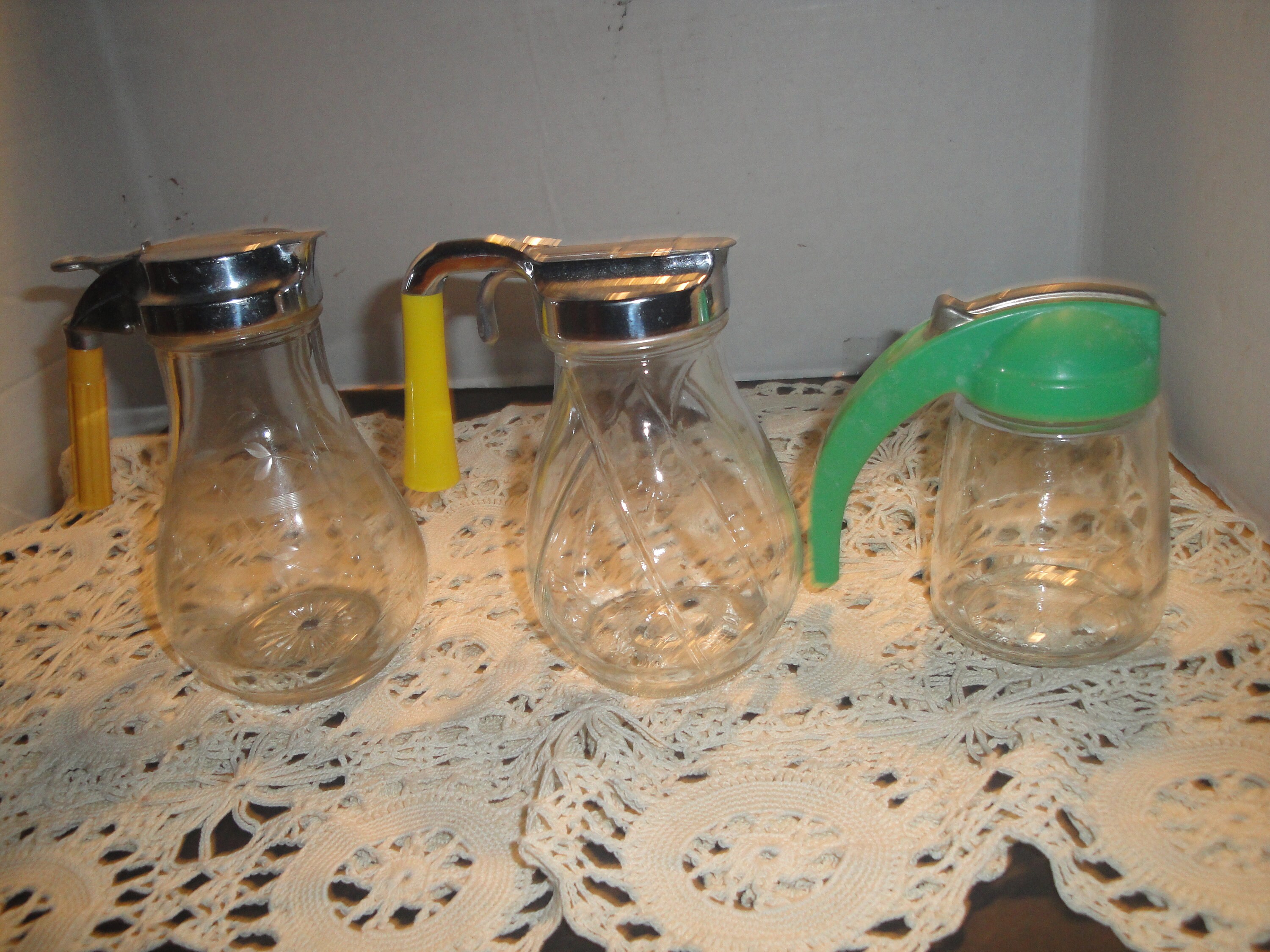Lot of Three Vintage Syrup Pitchers Two With Chrome Lids and - Etsy