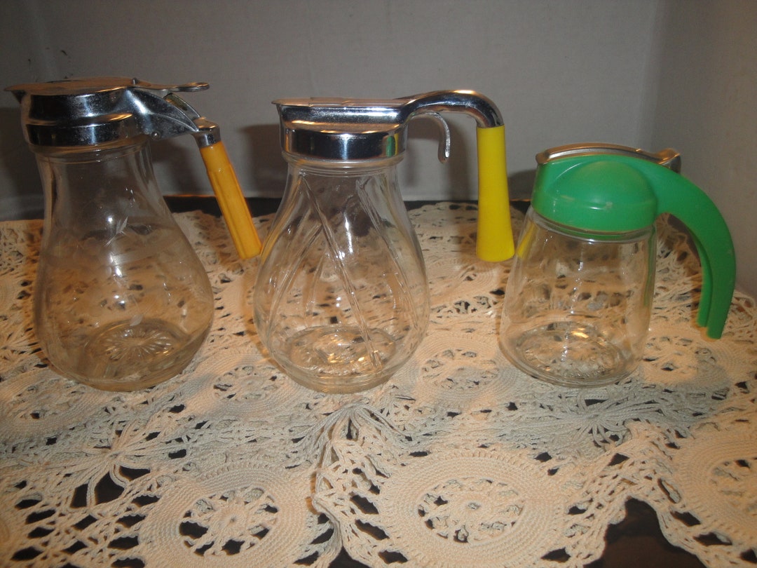Lot of Three Vintage Syrup Pitchers Two With Chrome Lids and One With ...