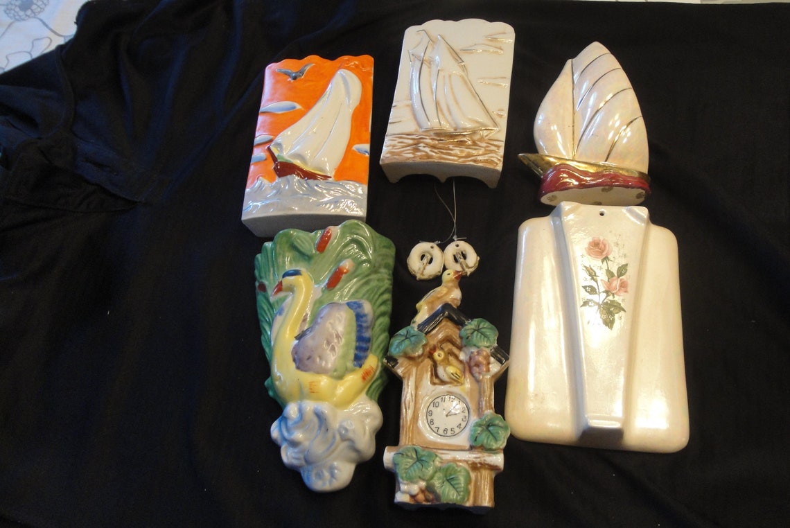 Lot of 6 Vintage Wall Pockets Made in Japan Hand Painted - Etsy