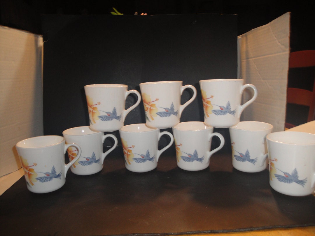 9 Vintage Hummingbird Pattern Corning Cups or Mugs, Set of Nine ...
