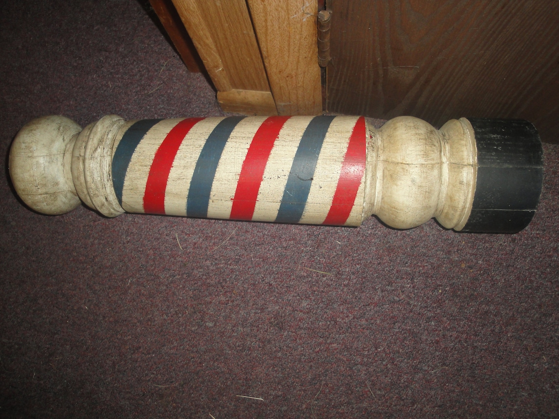 Antique Primitive Solid Wood Barber Pole, Authentic Wooden Barber Shop ...