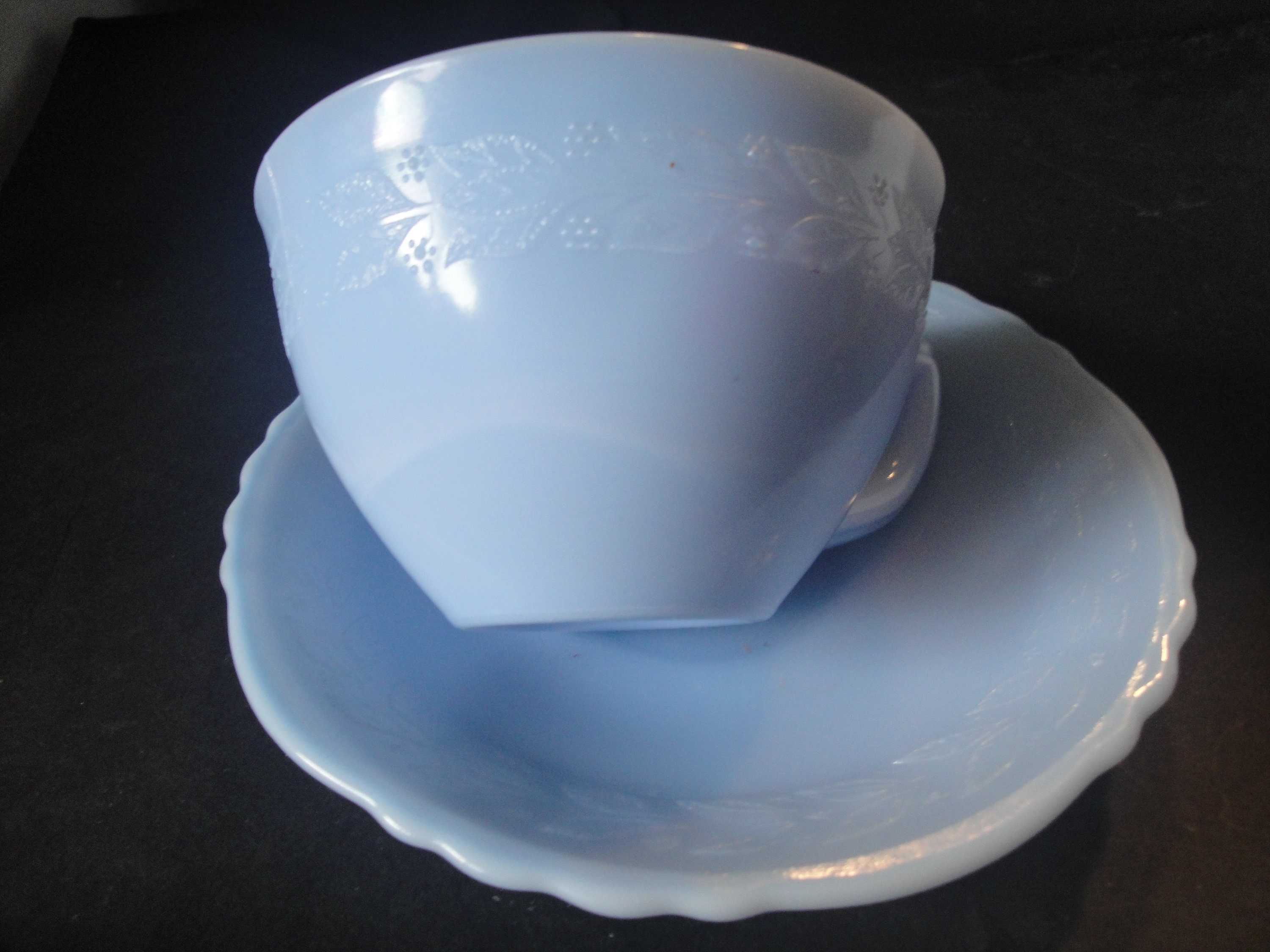 Delphite Blue LAUREL Cup and Saucer the Mckee Glass Company RARE Circa ...