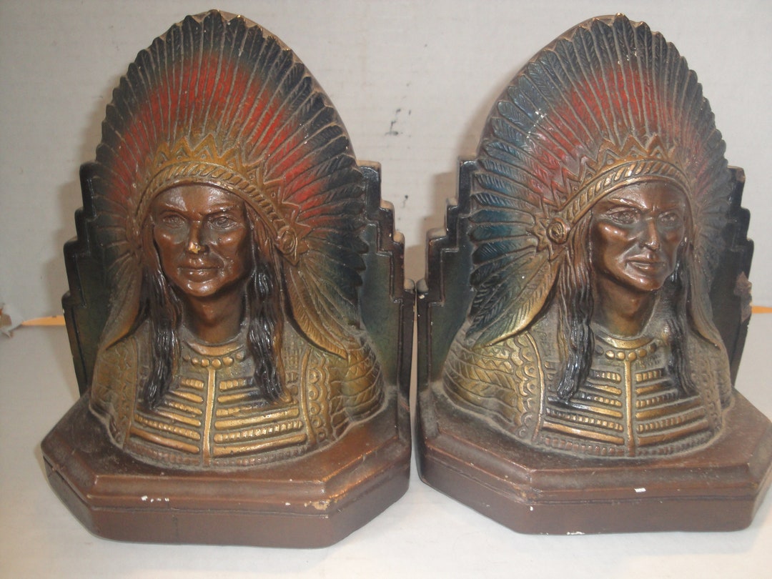 Vintage Chalkware Bookends, Native American Indian Chiefs, Pair of ...