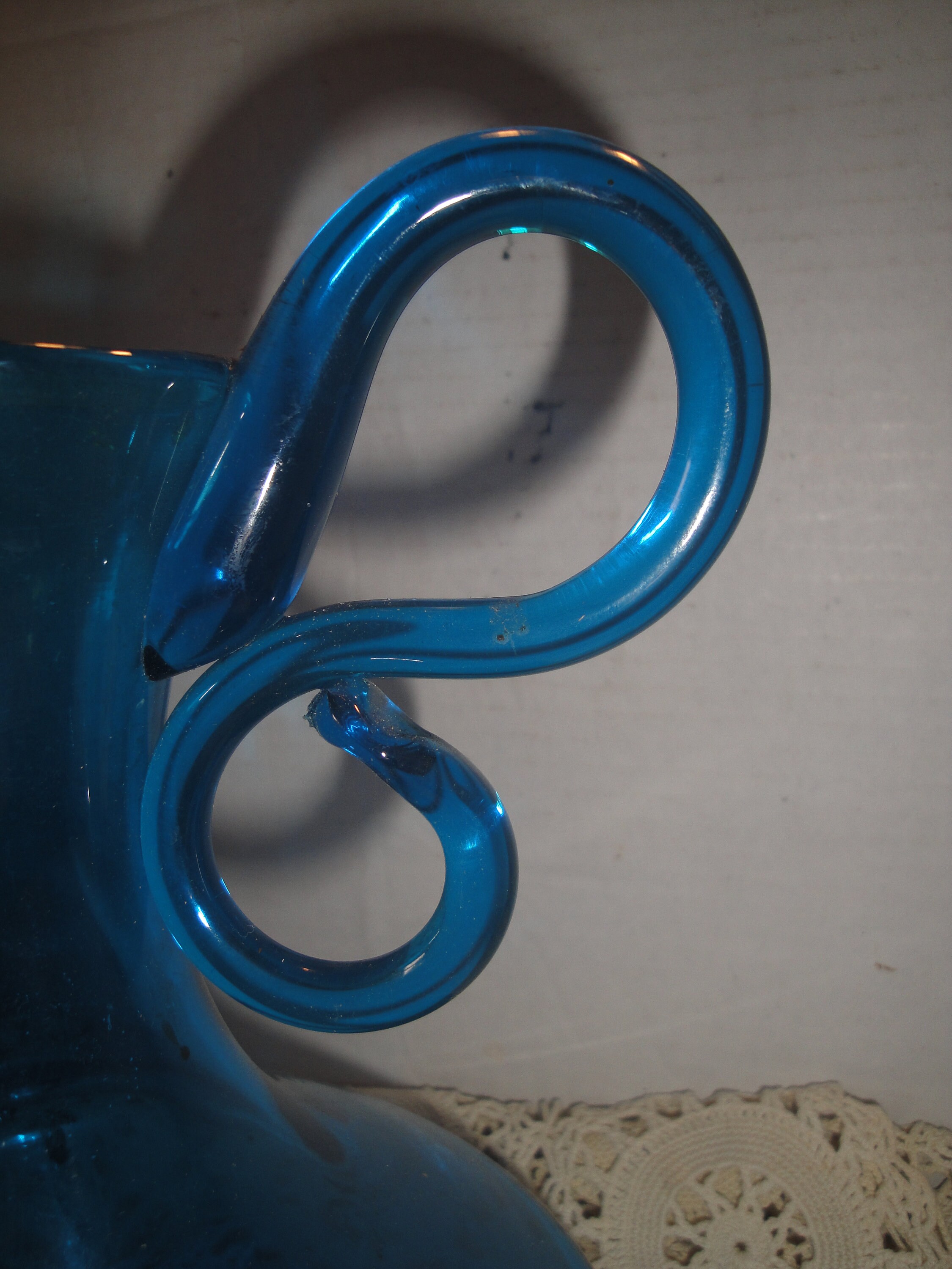 Vintage Blenko Art Glass Ewer, Hand Blown, Aqua Blue Optic, 8 Tall - Etsy