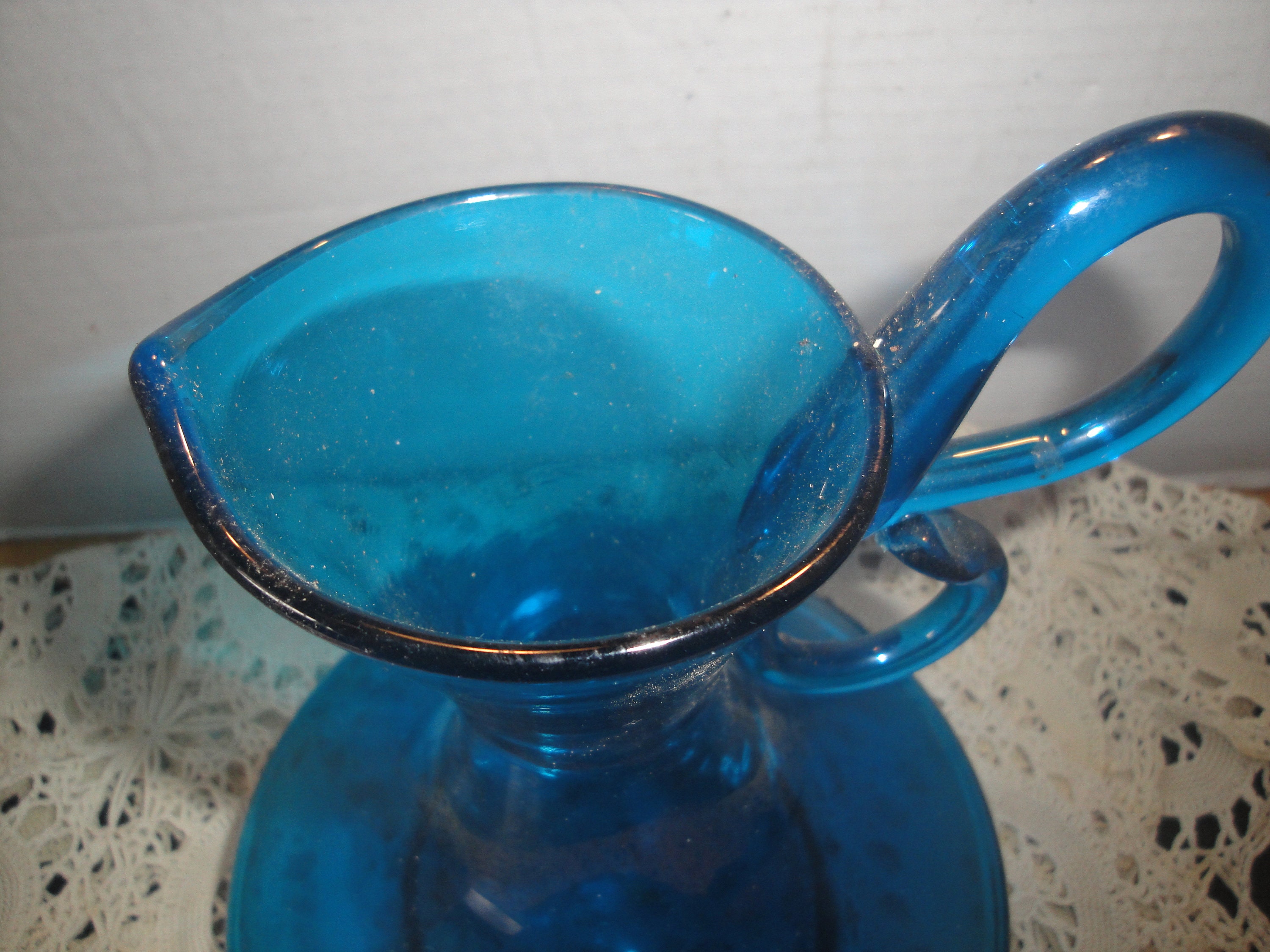 Vintage Blenko Art Glass Ewer, Hand Blown, Aqua Blue Optic, 8 Tall - Etsy