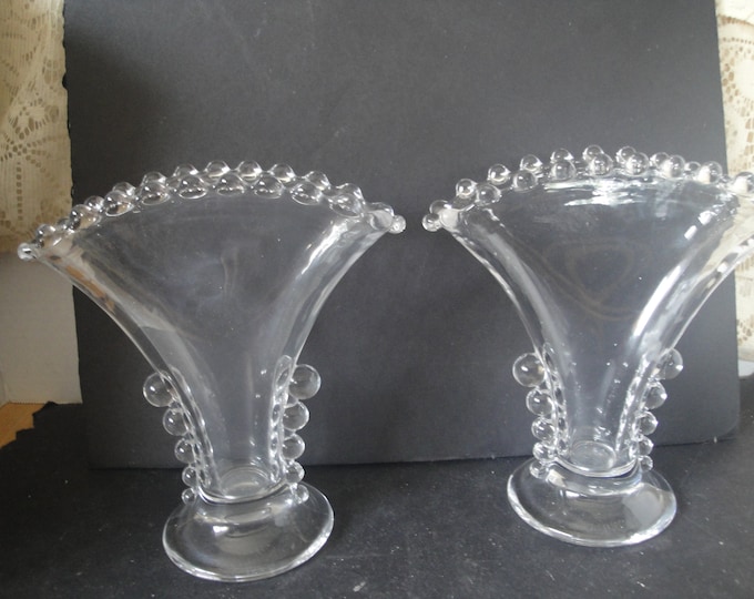 2 Candlewick Pattern Elegant Fan Vases Imperial Glass Company, Flower ...