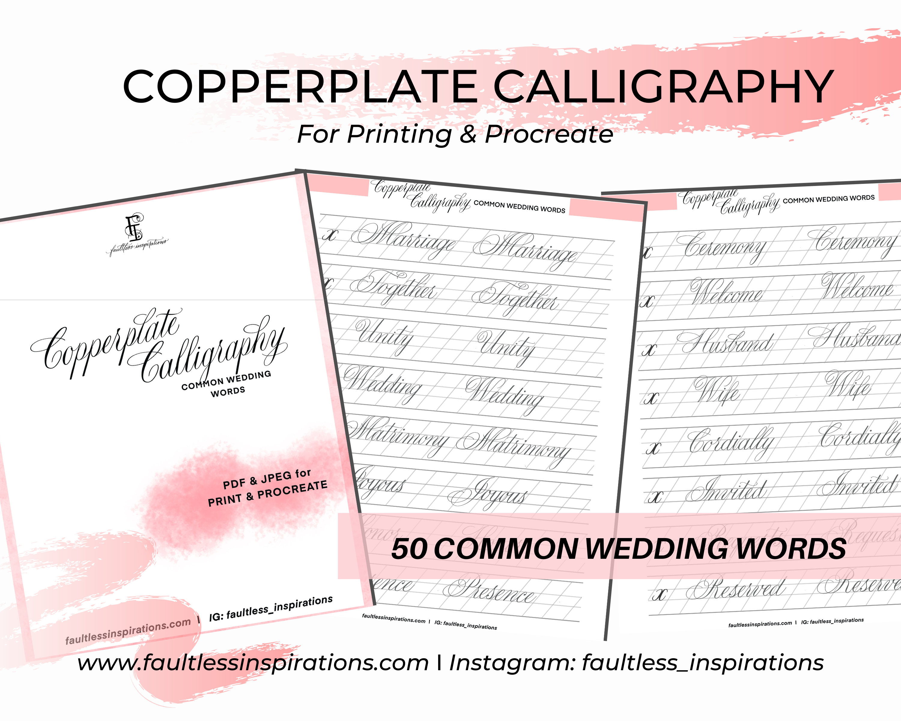 Wedding Calligraphy Practice Sheets | Copperplate, 50 Words (PDF & JPEG ...