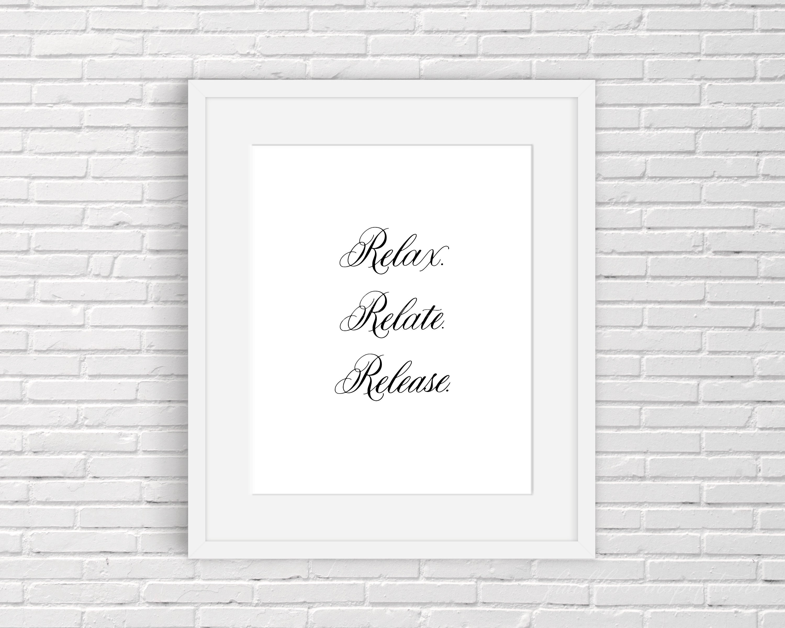 Relax Relate Release Calligraphy Print | Bathroom Wall Art | Spa Decor ...