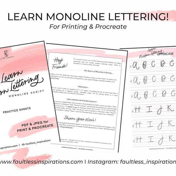 Monoline Lettering Worksheet - Etsy