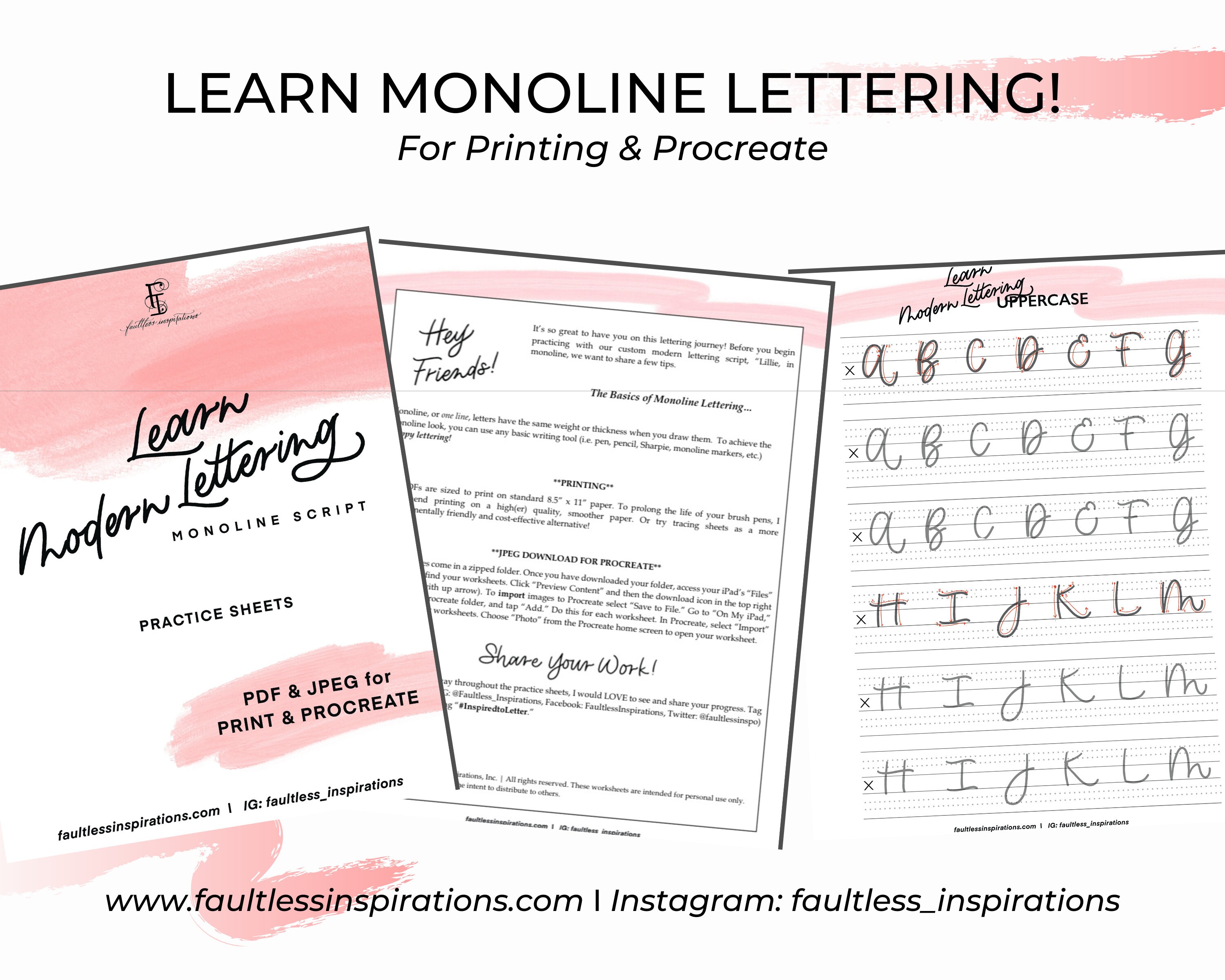 Monoline Lettering Practice Sheets | Monoline Calligraphy Practice ...
