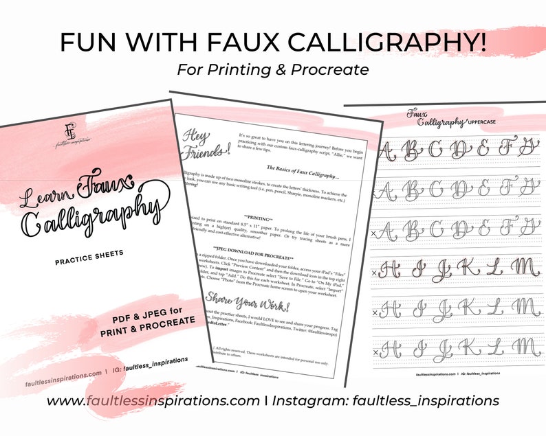 Faux Calligraphy Practice Sheets | Monoline Lettering (PDF, Procreate ...