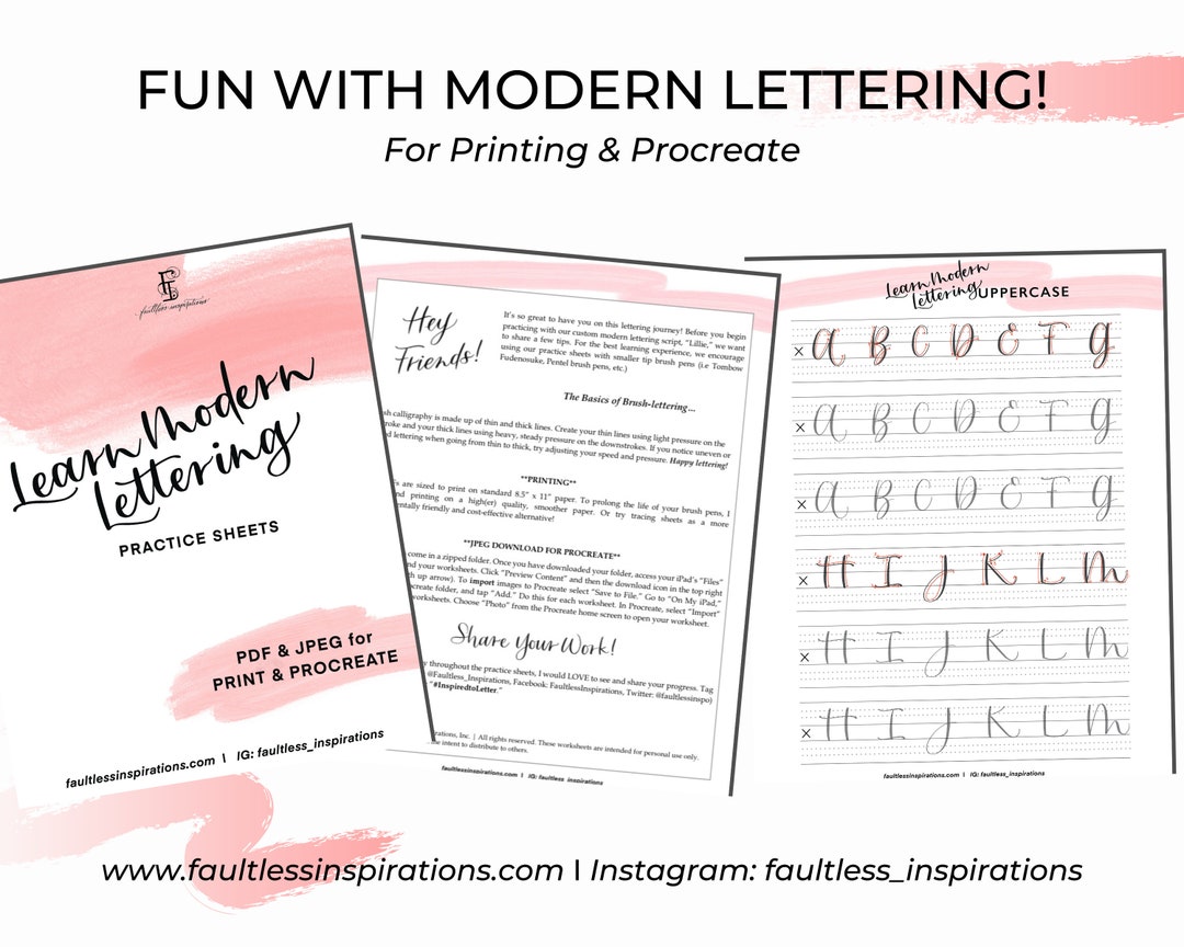 Learn Modern Lettering With Practice Sheets | Brushlettering Practice ...