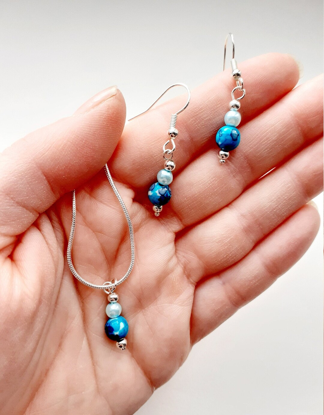 Blue Jade Jewellery Set Ocean Jade Silver Earrings and - Etsy