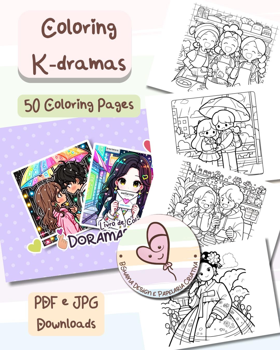 Coloring K-dramas,printable Coloring Book PDF, Relaxing Korean Drama ...