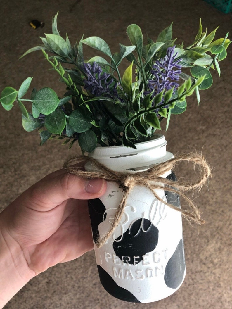 Hand Painted Cow Print Ball Mason Jar Farmhouse Rustic Home - Etsy