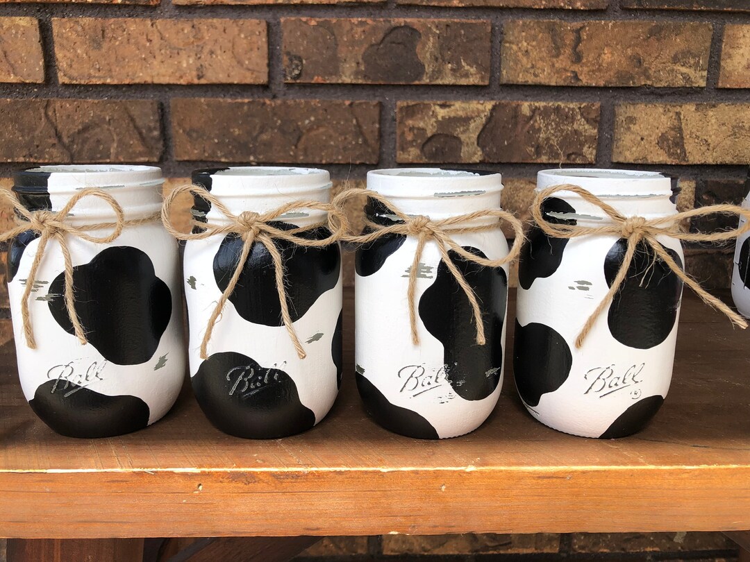 Hand Painted Cow Print Ball Mason Jar Farmhouse Rustic Home Decor ...