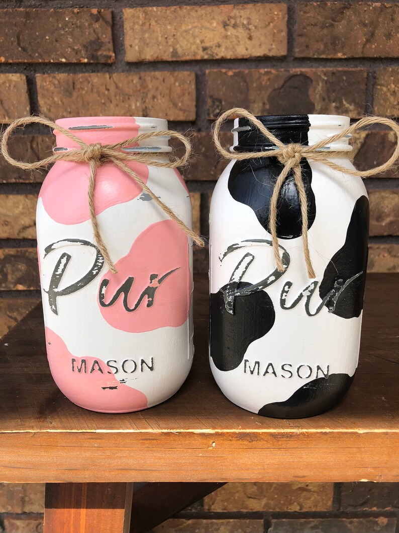 Hand Painted Cow Print Ball Mason Jar Farmhouse Rustic Home - Etsy