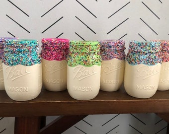 Sprinkle Mason Jar Tons of Color Options Cup Cake Ice Cream Donut Party ...