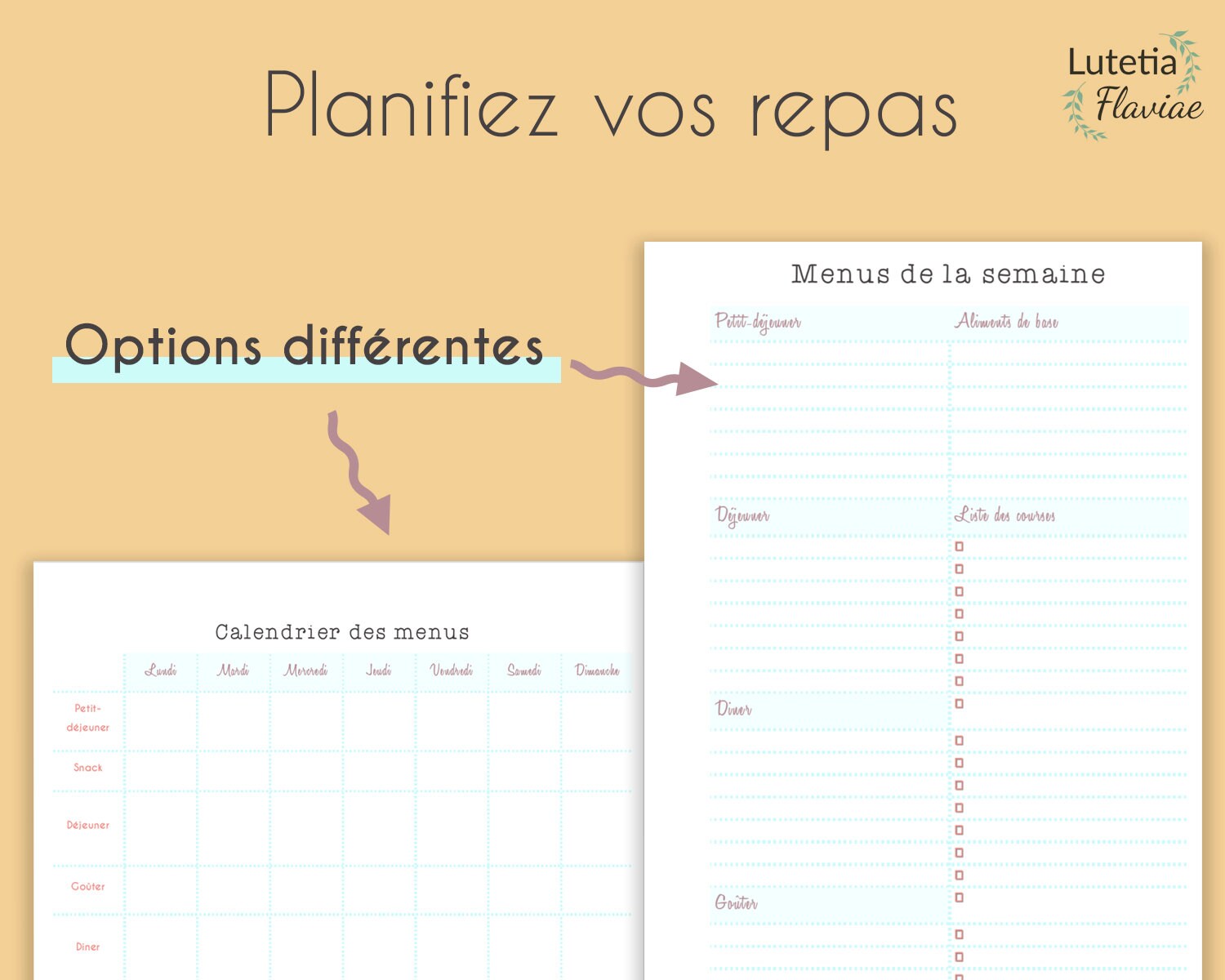 Planificateur de repas à imprimer, Planning des menus de la semaine ...