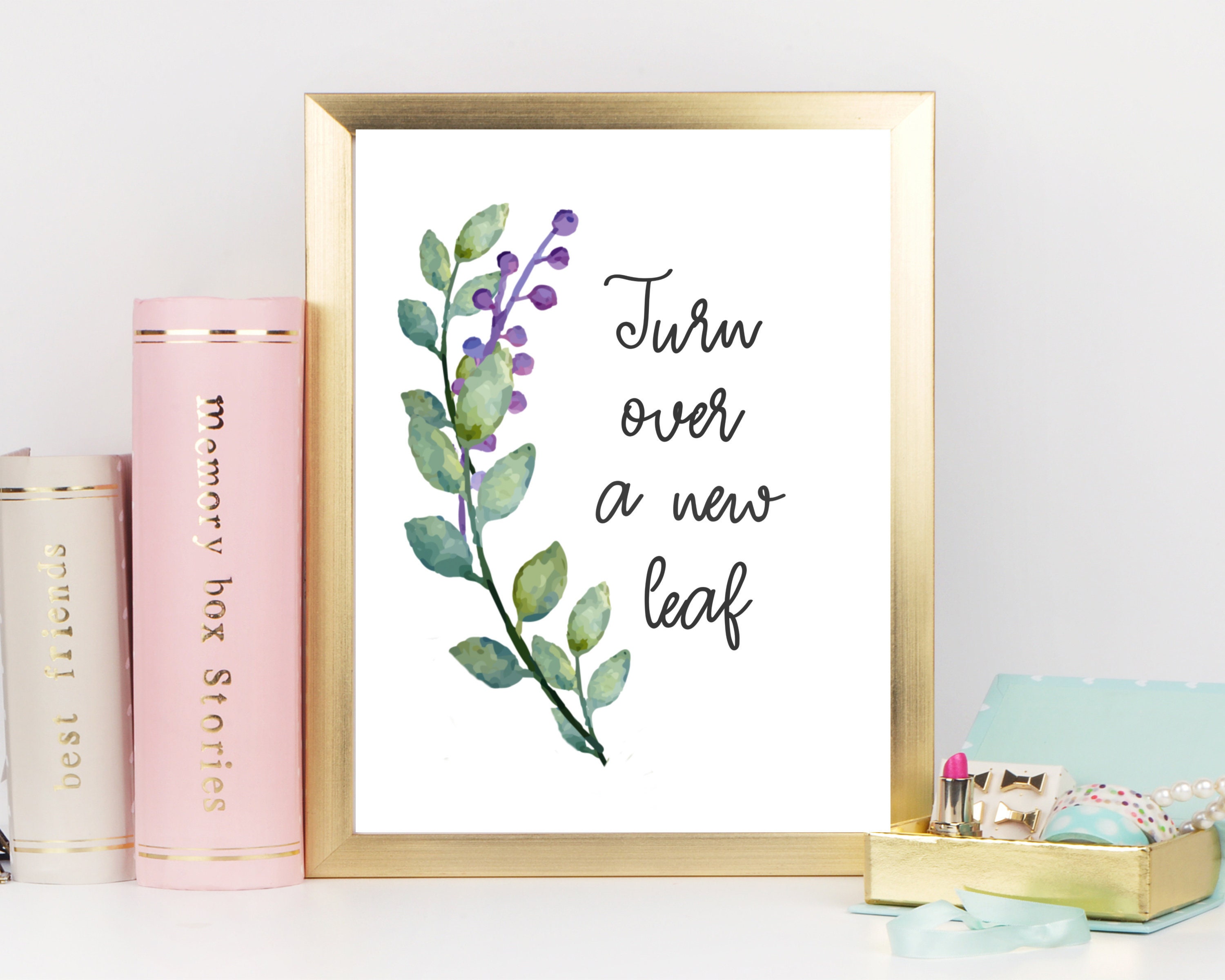 Turn Over a New Leaf Printable Wall Art Motivational Quote | Etsy